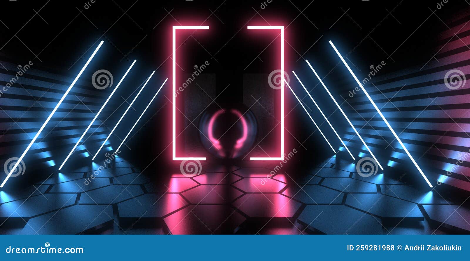 Abstract Background with Neon Lights. Neon Tunnel .space Construction ...
