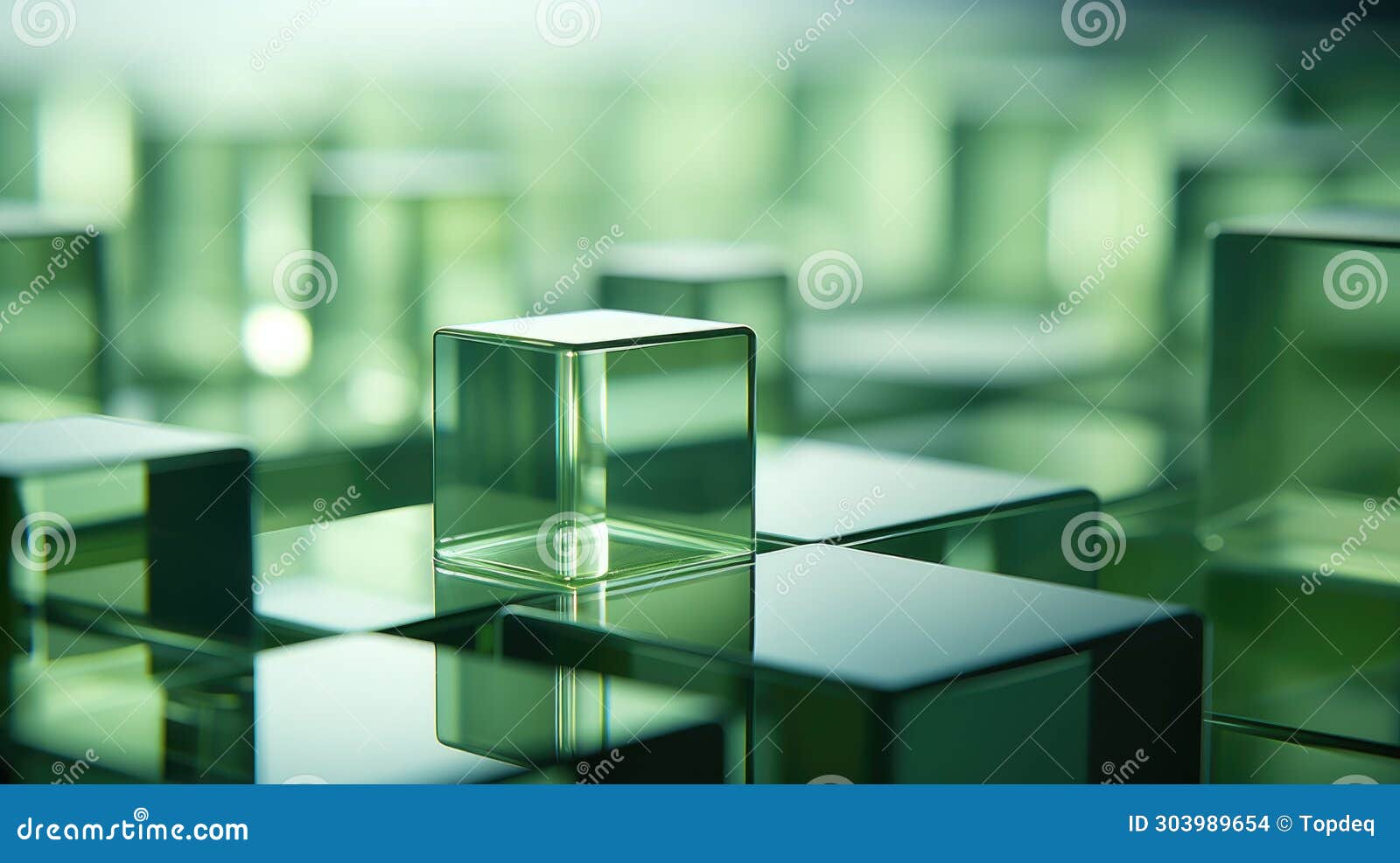 3D Abstract Background of Reflective Green Glass Cubes with Copy Space ...