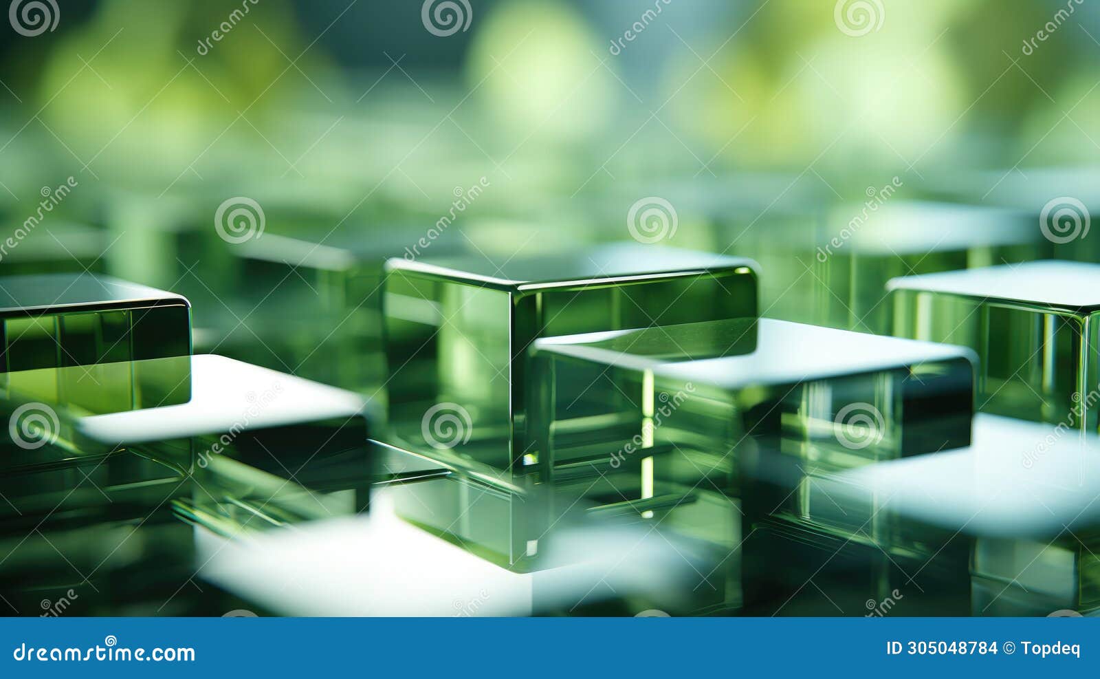 3D Abstract Background of Reflective Green Glass Cubes with Copy Space ...