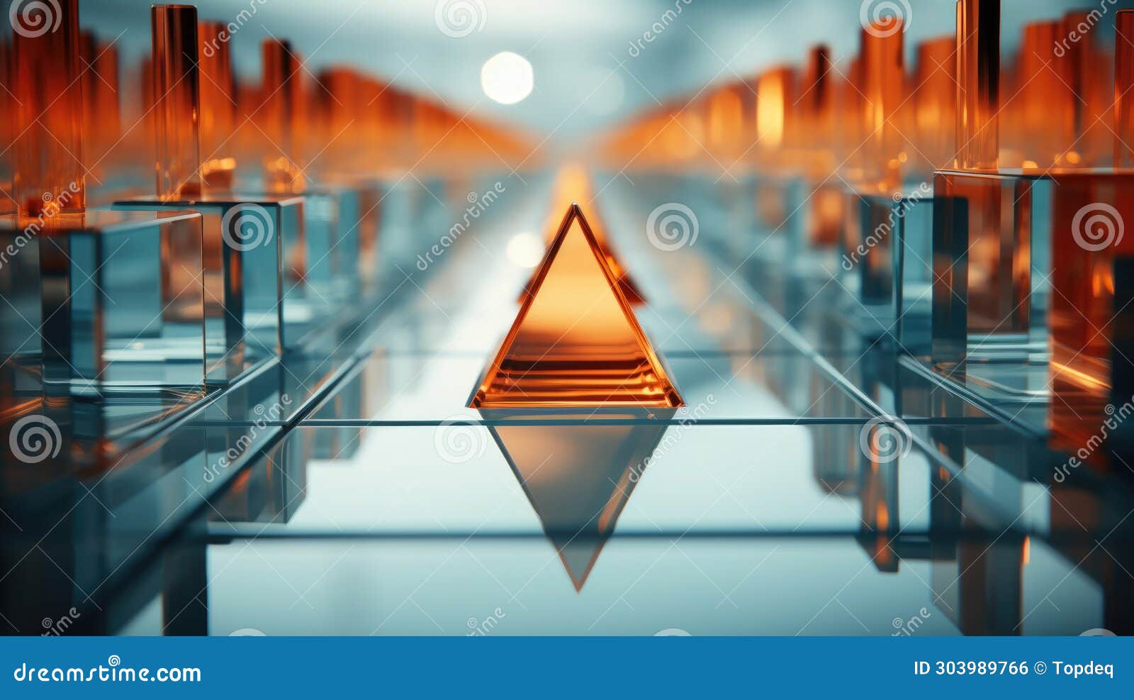 3D Abstract Background of Reflective Teal and Orange Pyramids Cubes ...
