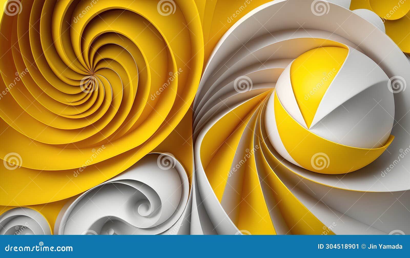3d Abstract Background with Swirls in Yellow and White Colors. Stock ...
