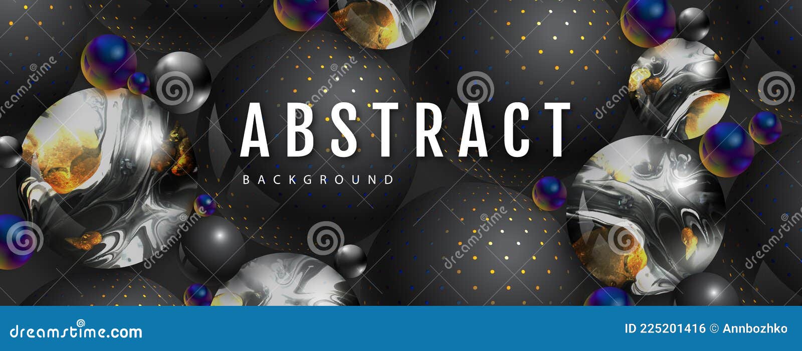 3D Abstract Black Spheres And Spheres With Ink Art Inside On Dark Black ...