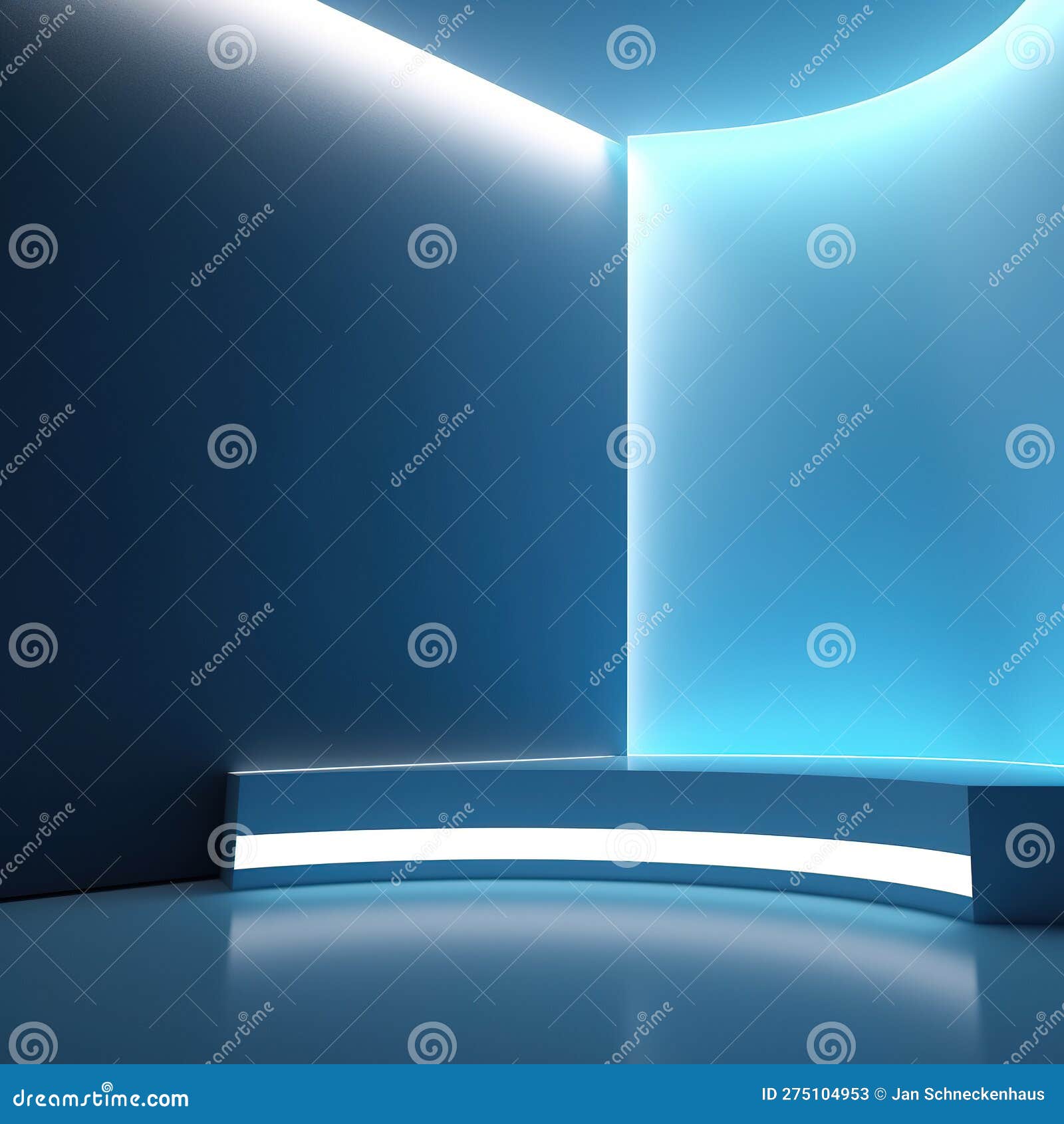 3D Abstract Blue Background of an Empty Corner of the Room with Falling ...