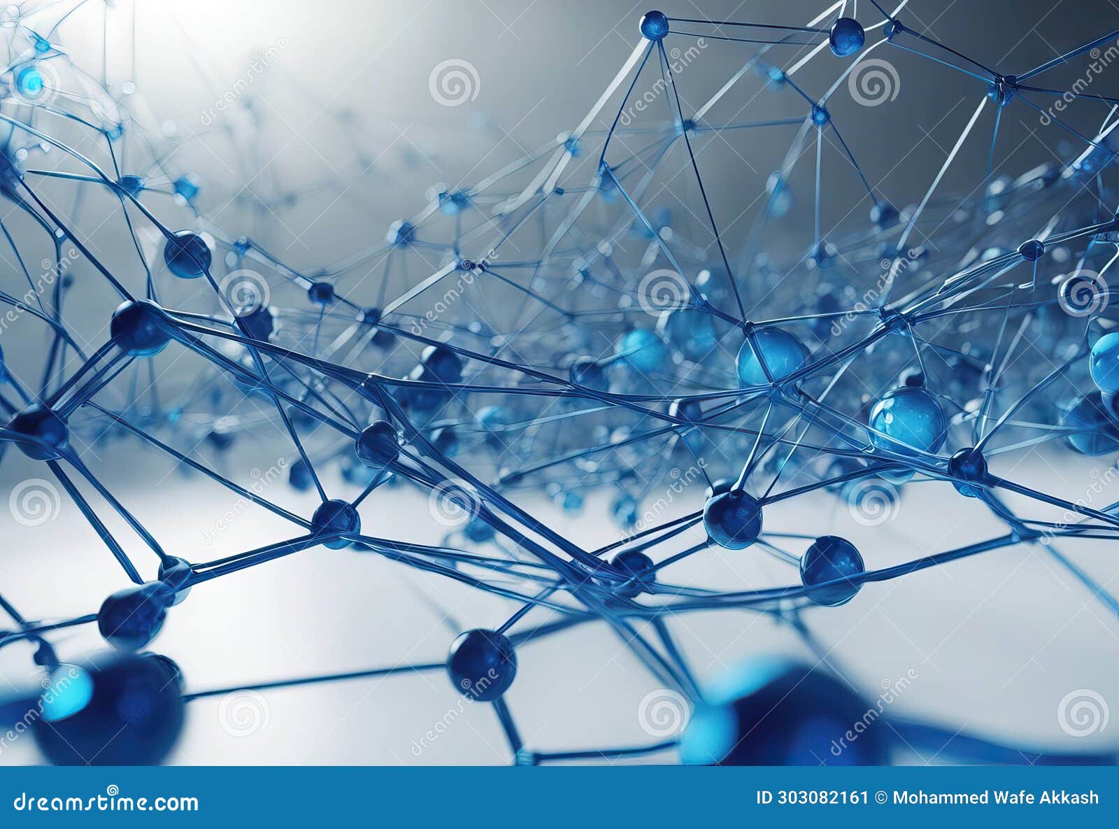 3D Abstract Blue Blurred Geometry Wireframe Network and Connecting Dot ...