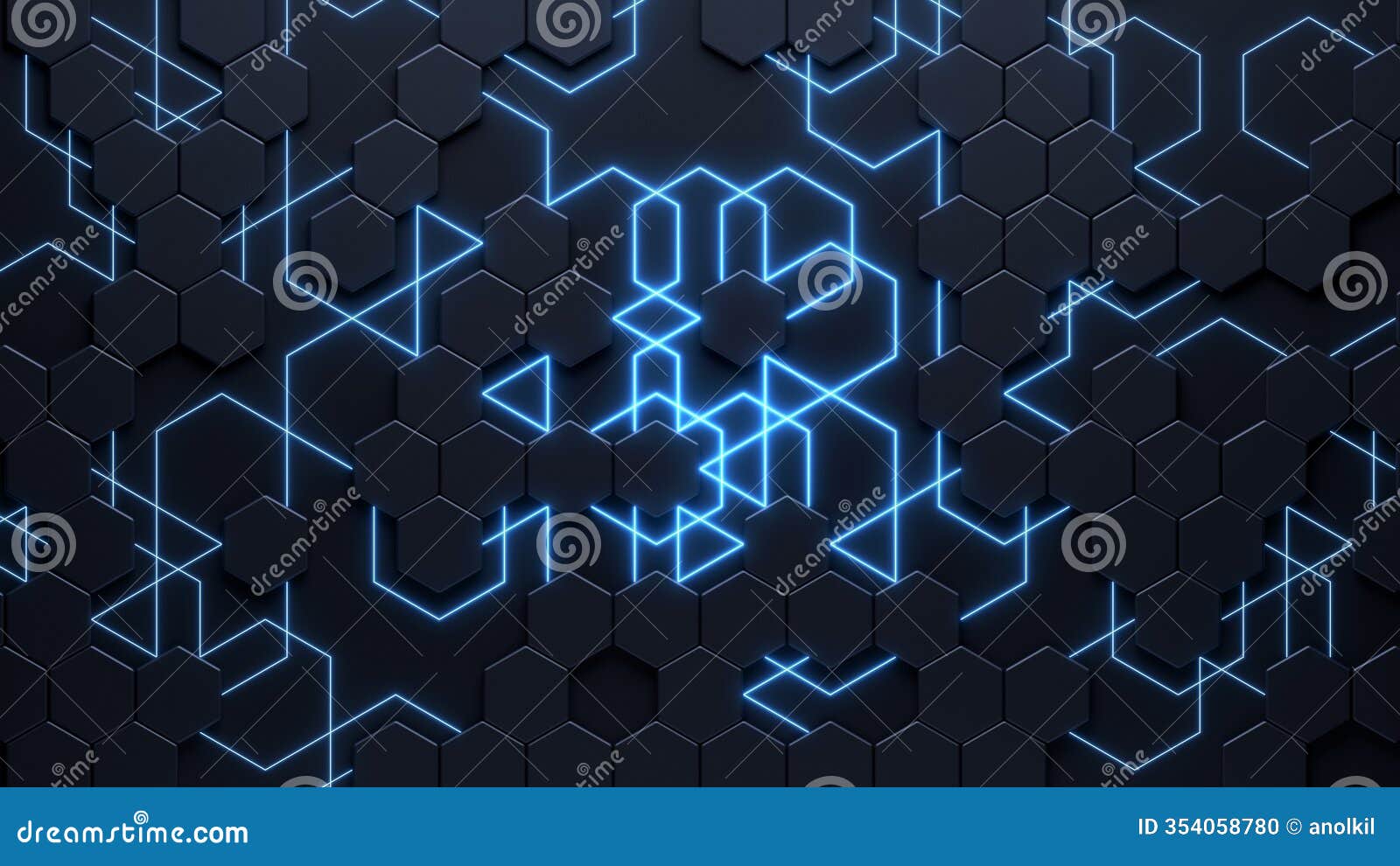 3d Abstract Blue Futuristic Background with Hexagon Pattern with Light Rays Stock Illustration ...
