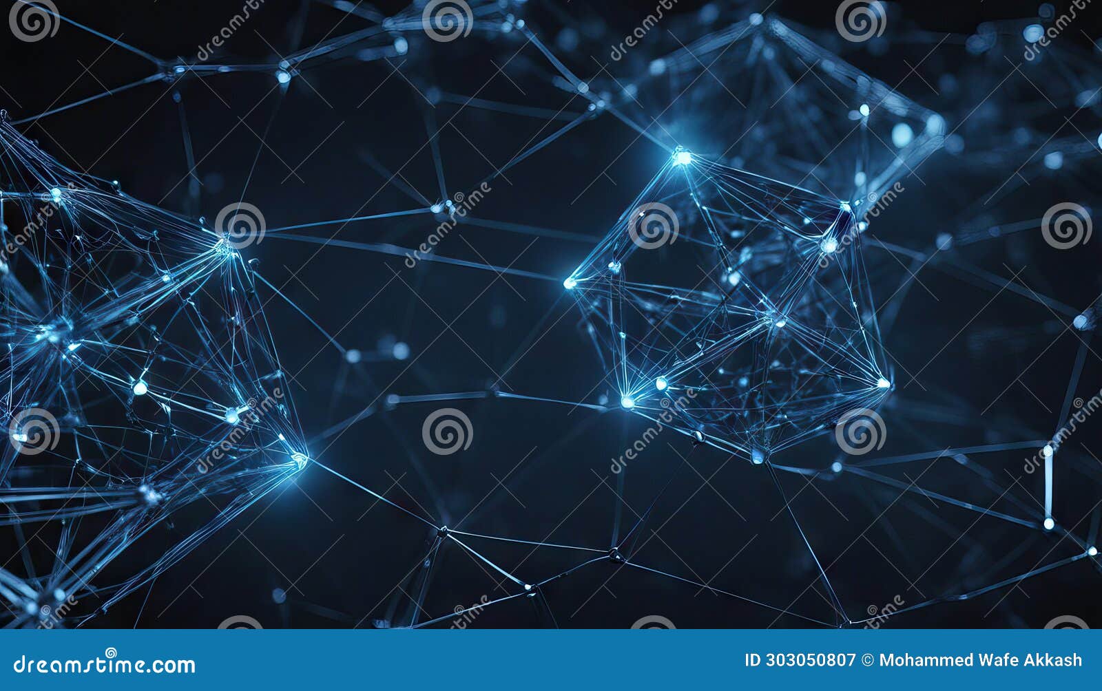 3D Abstract Blue Geometry Flying Wireframe Network and Connecting Dot ...