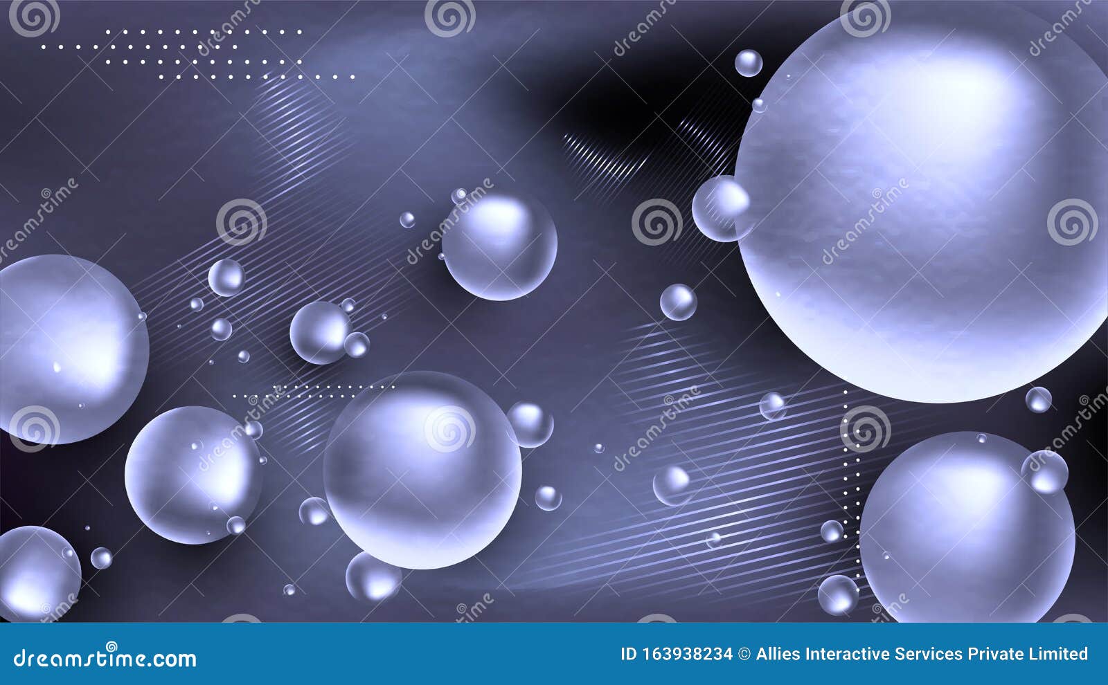 3D Abstract Bubbles or Geometric Balls on Grey Diagonal Lines. Stock ...