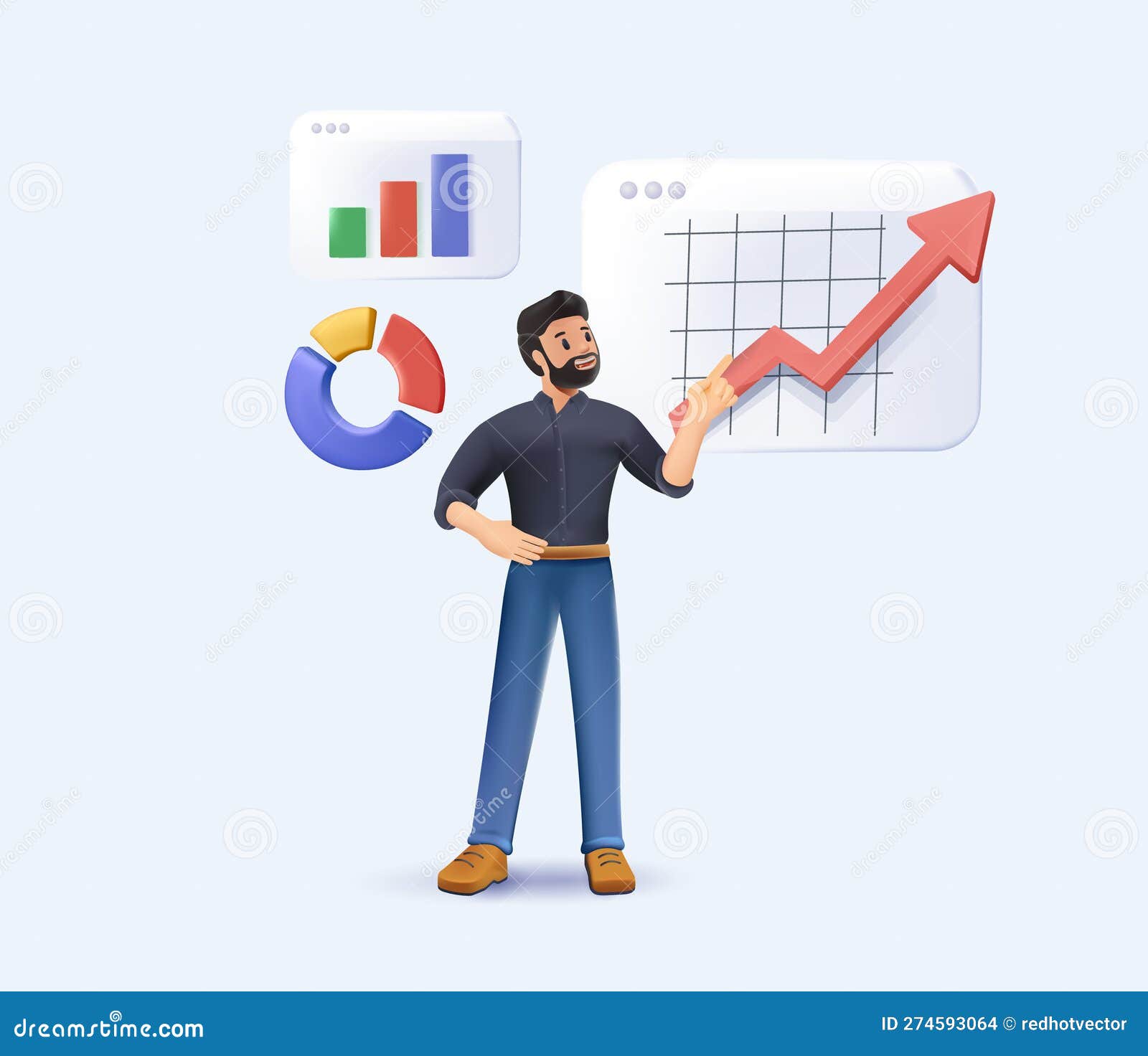 3D Abstract Business Data Statistics and Analysis Concept Vector ...
