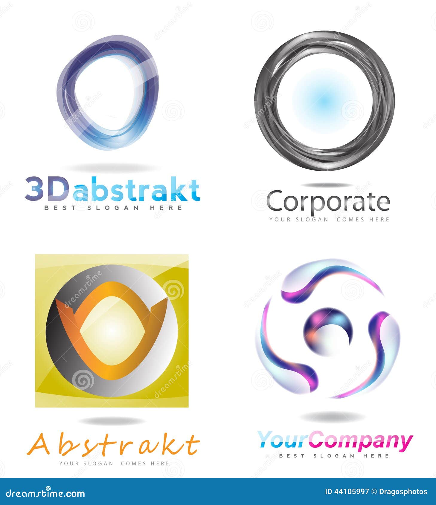 3d Abstract Circle Logo Set Stock Illustration - Illustration of ...