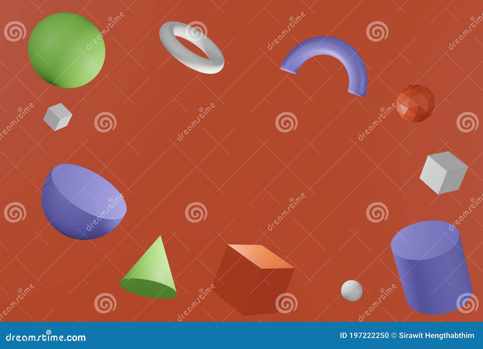 3D Abstract Colored Geometric Shapes on Red Color Background Stock ...