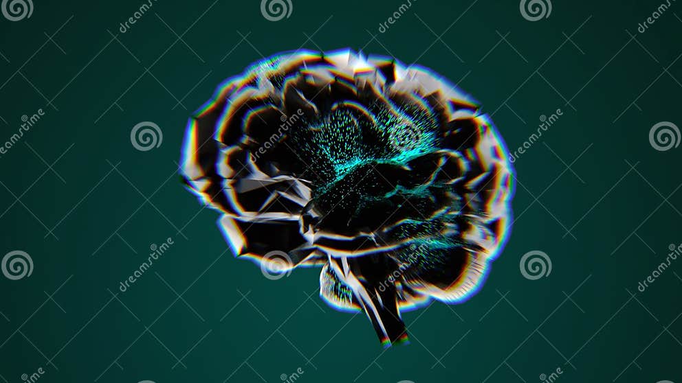 3D Abstract Digital Brain with Glitch Effect and Particle Details on ...