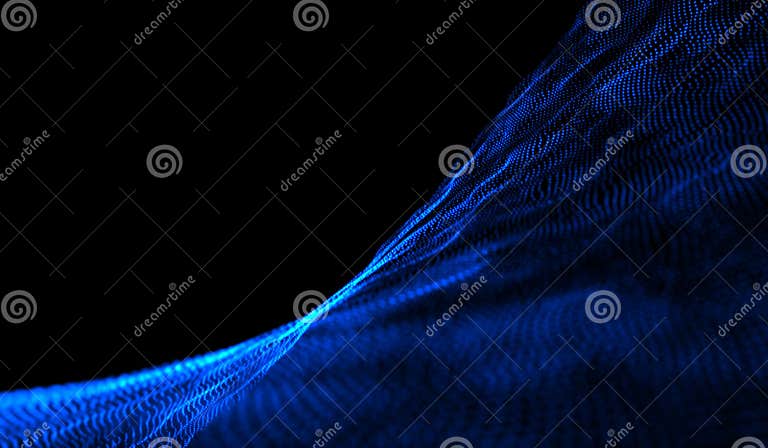3D Abstract Digital Technology Blue Light Particles Network Wave on ...