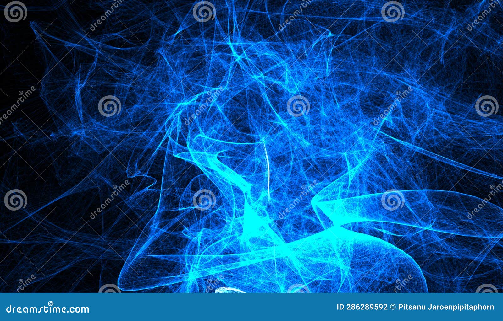 3D Abstract Digital Technology Blue Particles Network Wave on Black ...