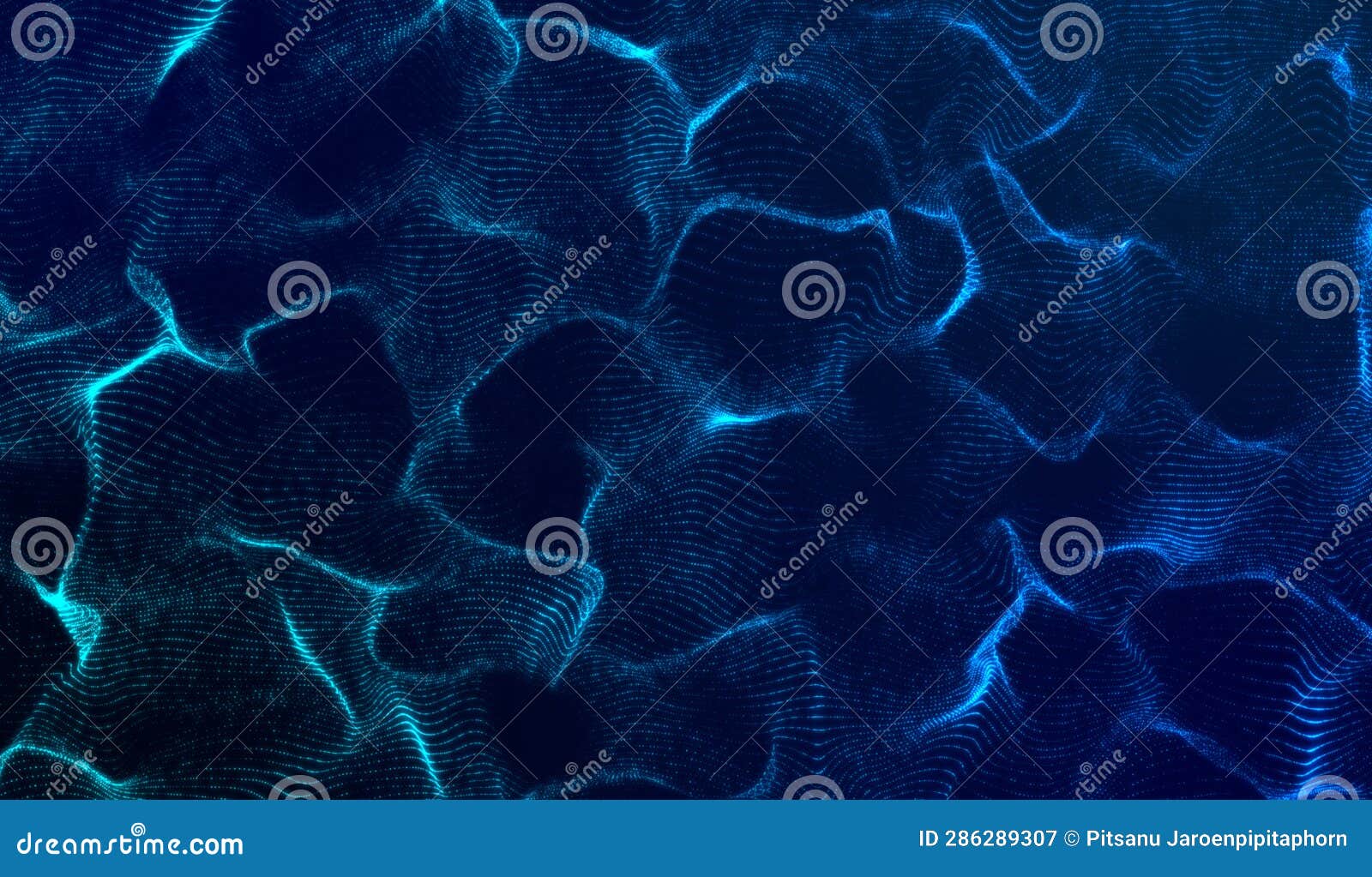 3D Abstract Digital Technology Blue Particles Wave on Blue Background ...