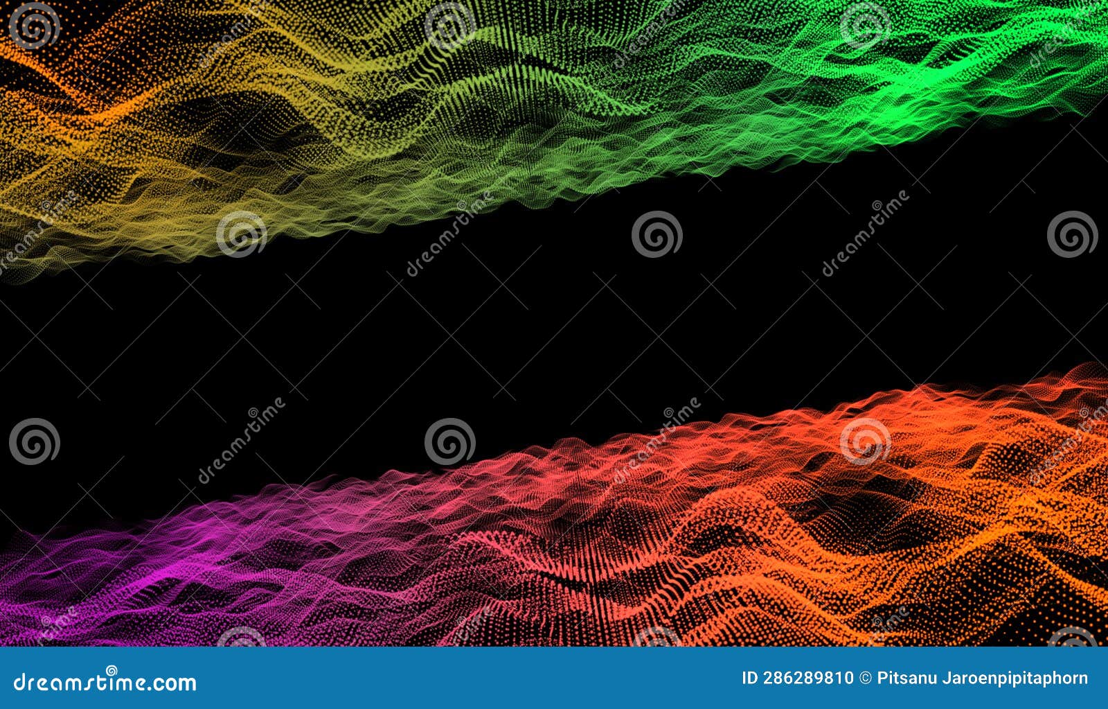 3D Abstract Digital Technology Multicolor Light Particles Network Wave ...