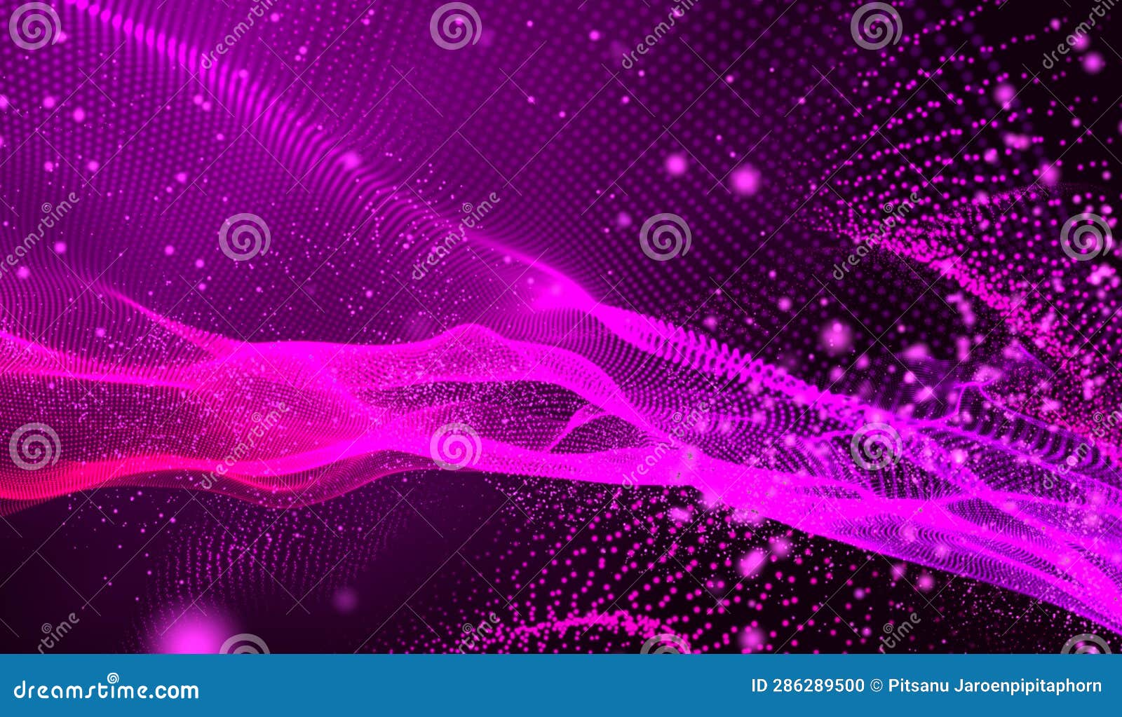 3D Abstract Digital Technology Pink Particles Network Wave on Pink ...