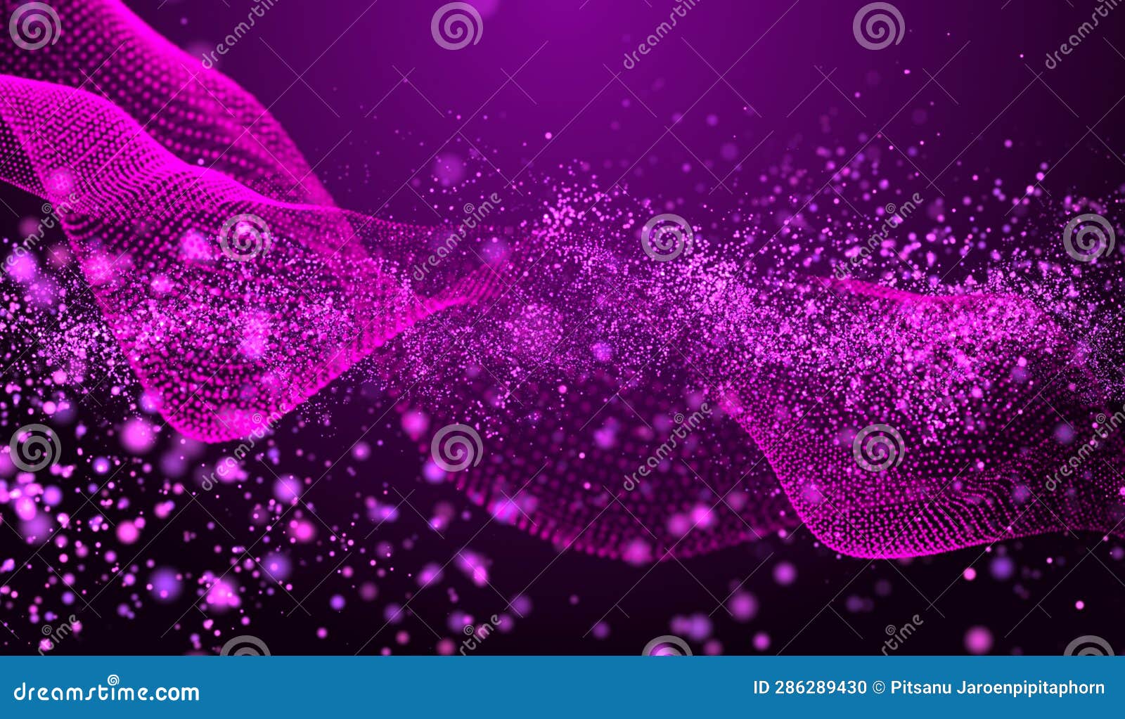 3D Abstract Digital Technology Pink Particles Wave Network on Pink ...