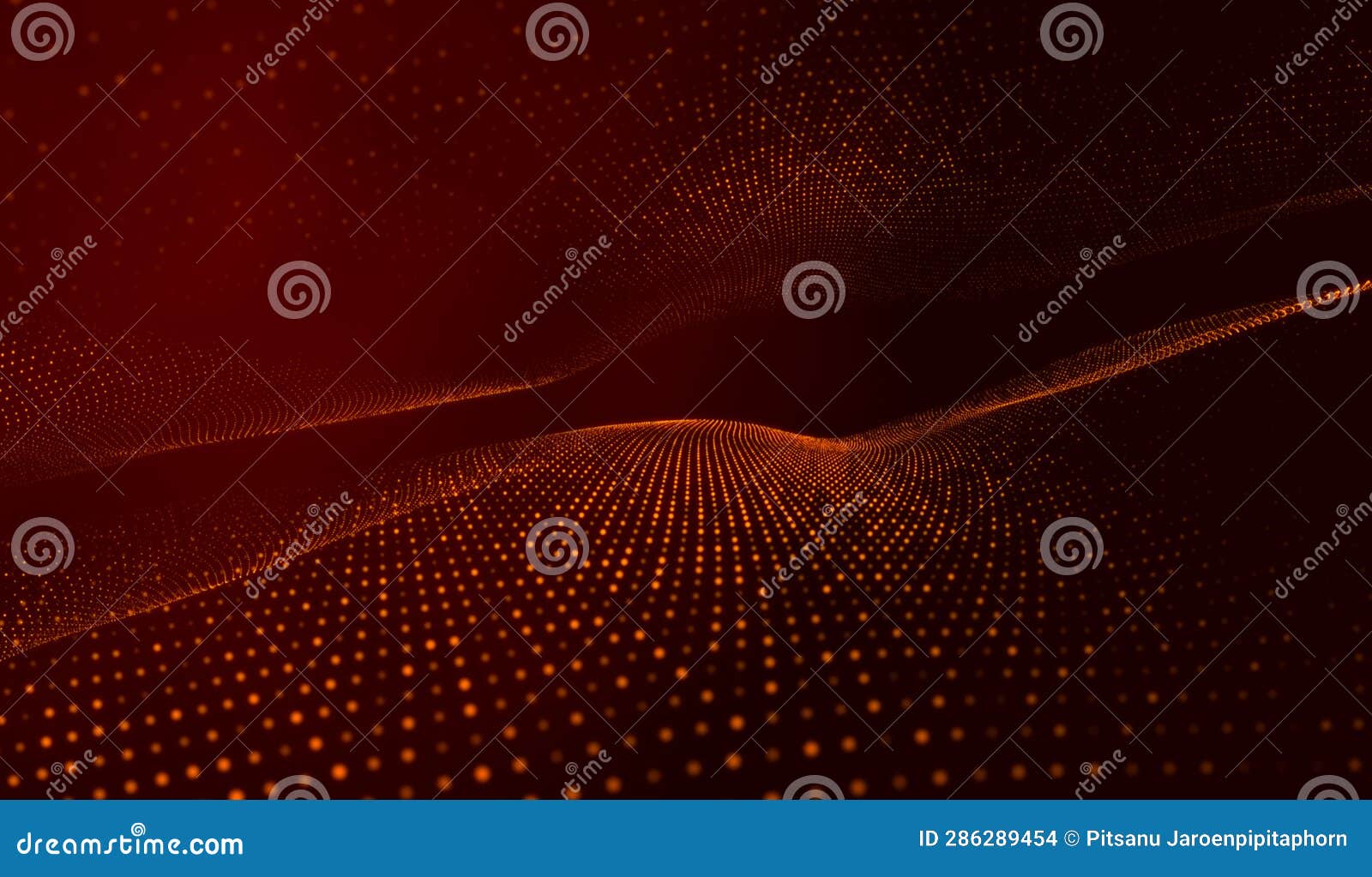 3D Abstract Digital Technology Red Particles Network Wave on Red ...