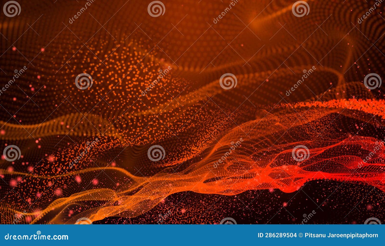 3D Abstract Digital Technology Red Particles Network Wave on Red ...