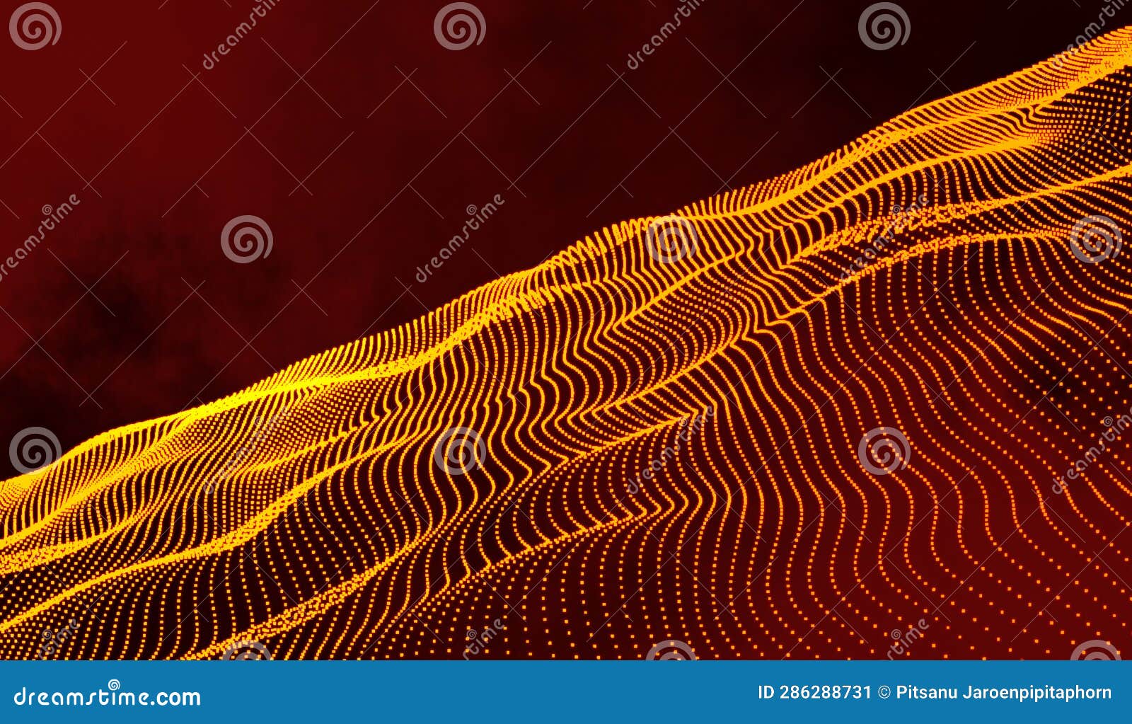 3D Abstract Digital Technology Yellow-orange Light Particles on Red ...