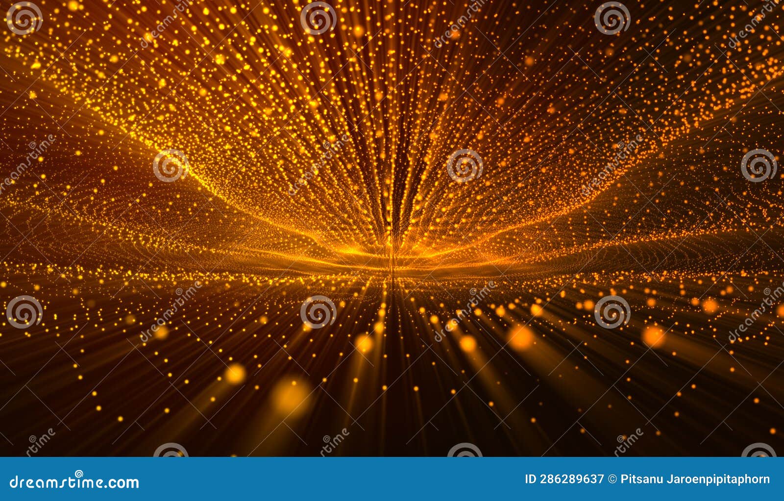 3D Abstract Digital Technology Yellow-orange Particles Network on Red ...