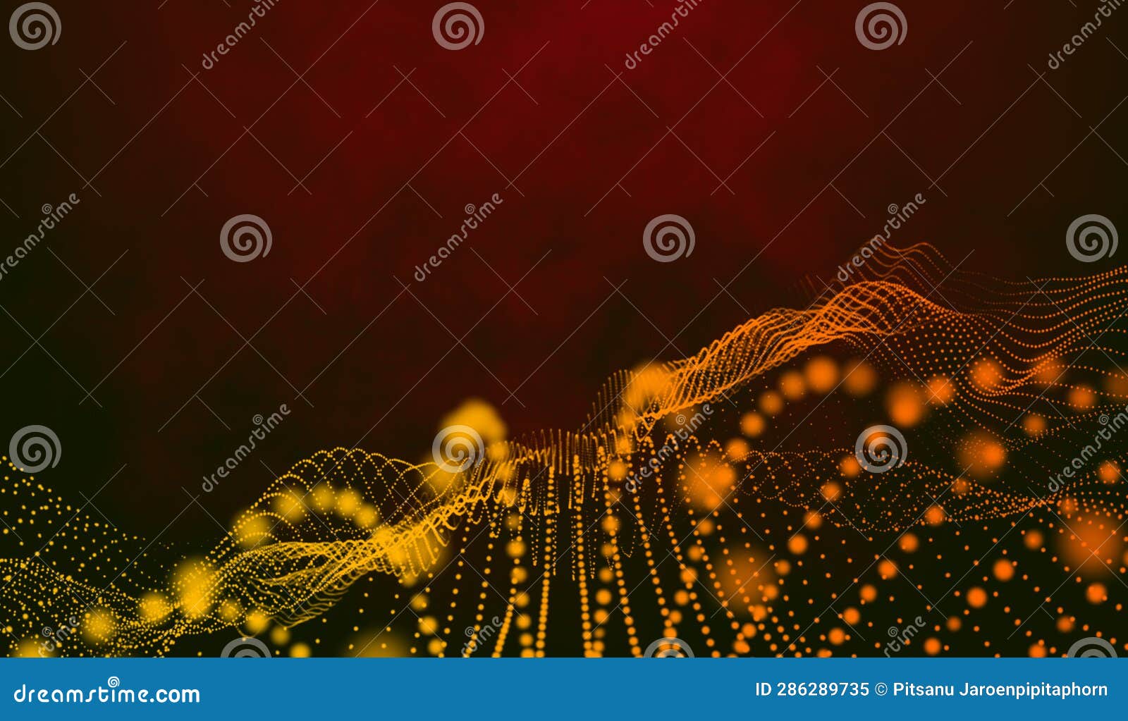 3D Abstract Digital Technology Yellow-orange Particles Network Wave on ...
