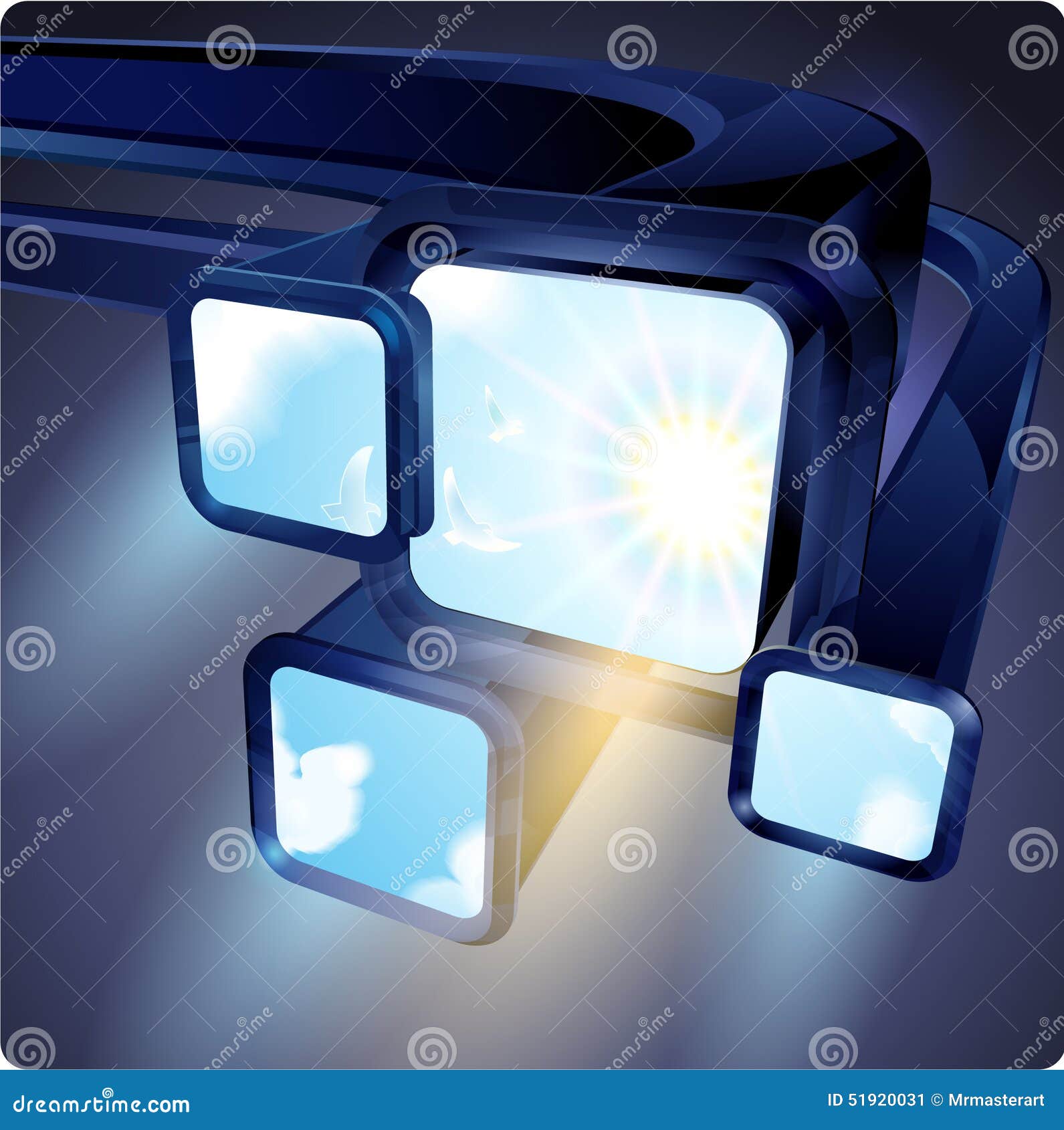 3d Abstract Flight Fluorescent Screens Monitors with an Image of the ...