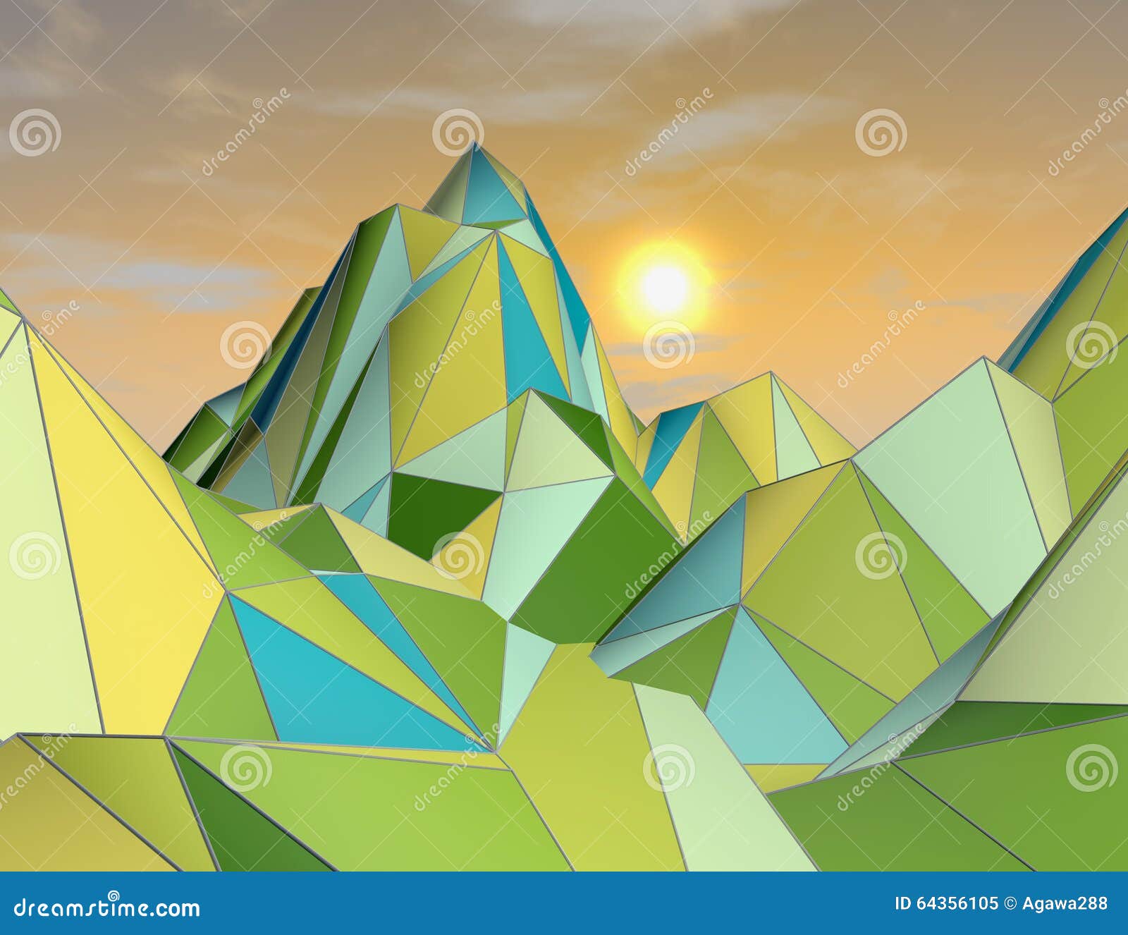3d Abstract Futuristic Landscape with Clouds and Geometric Mountains ...