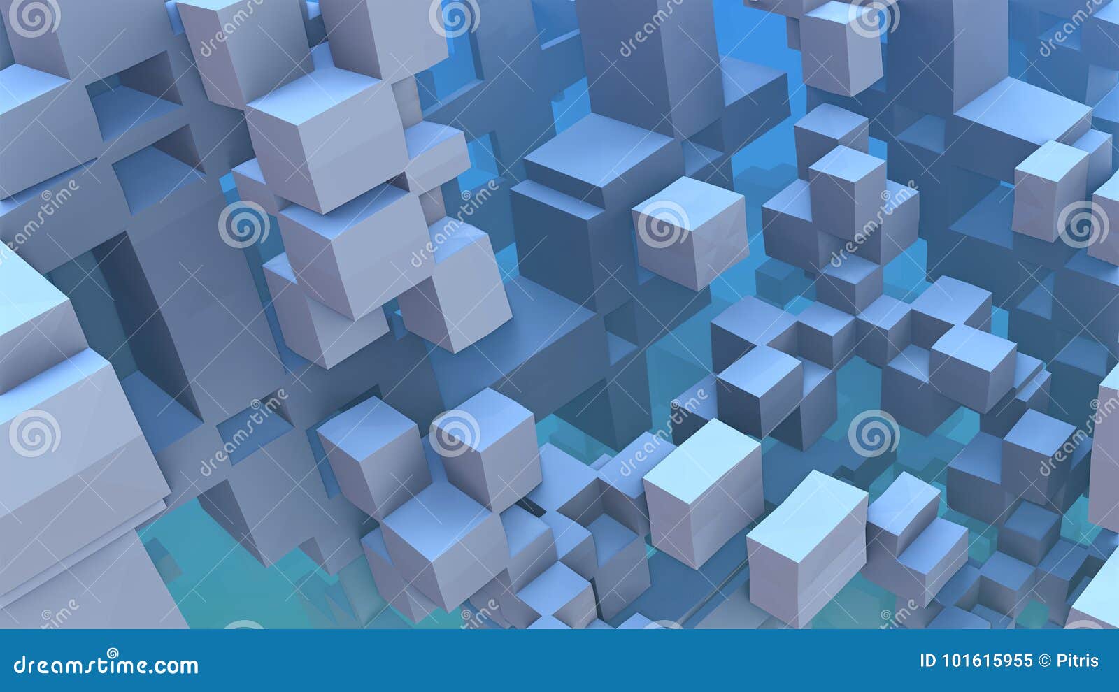 3D Abstract Geometric Blue Cubes and Rectangles Stock Illustration ...