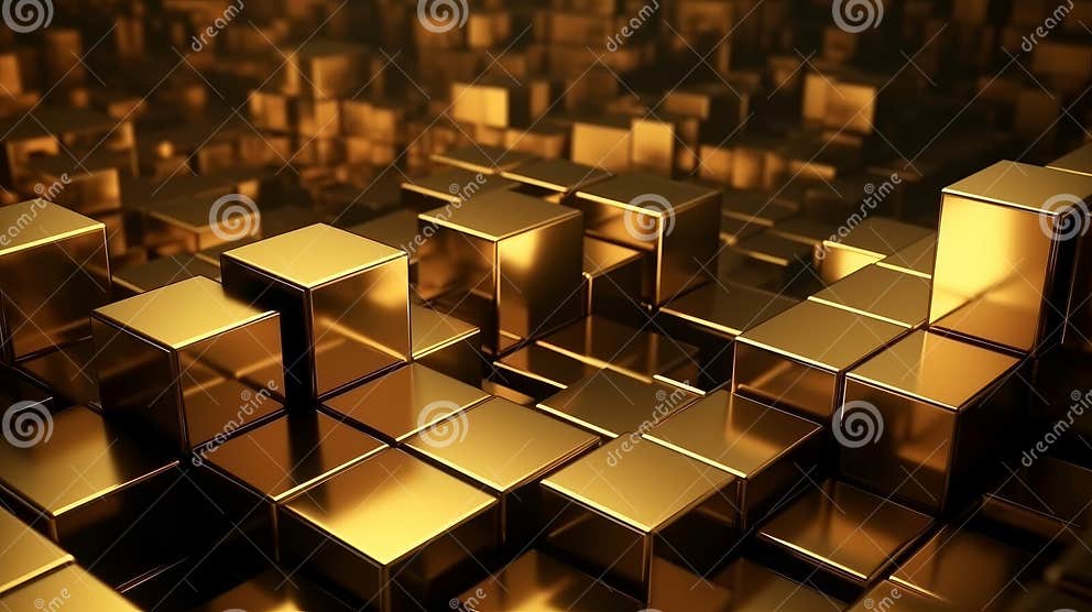 3d Abstract Geometric Gold Blocks Background. Generative Ai Stock Photo ...