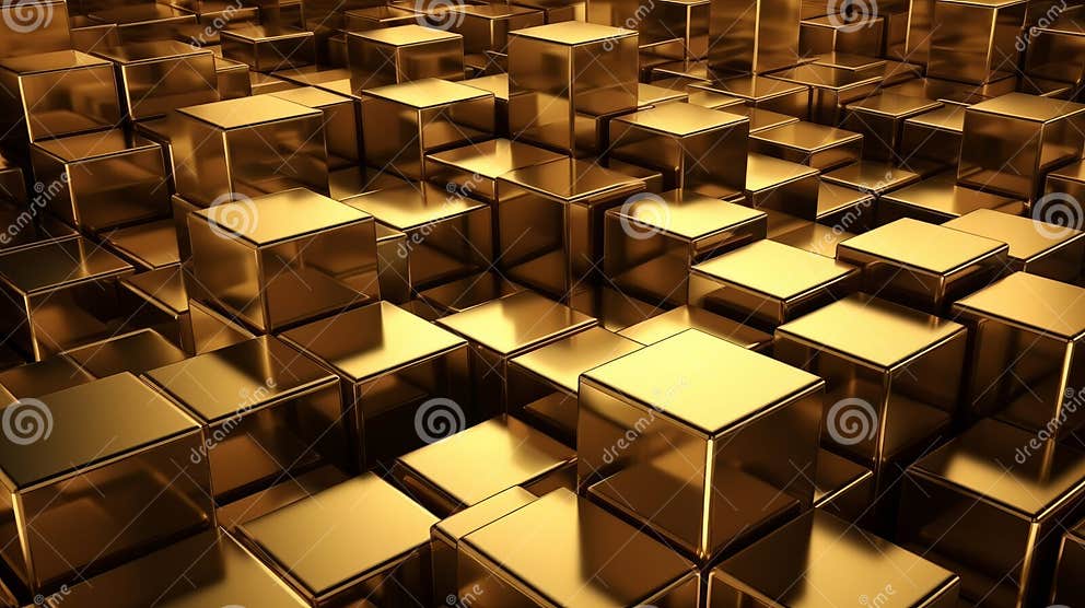 3d Abstract Geometric Gold Blocks Background. Generative Ai Stock Photo ...