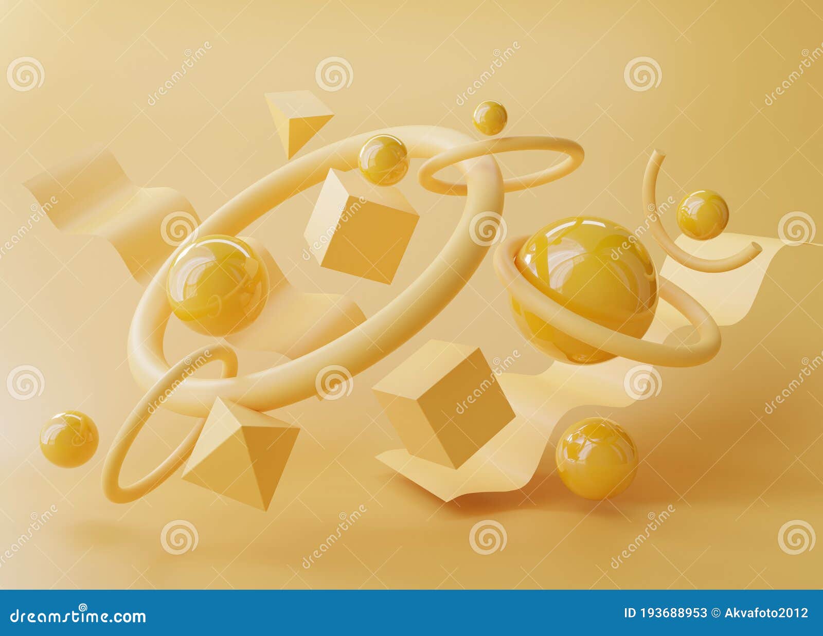 3d Abstract Geometric Shapes in Yellow Color. Background Stock ...