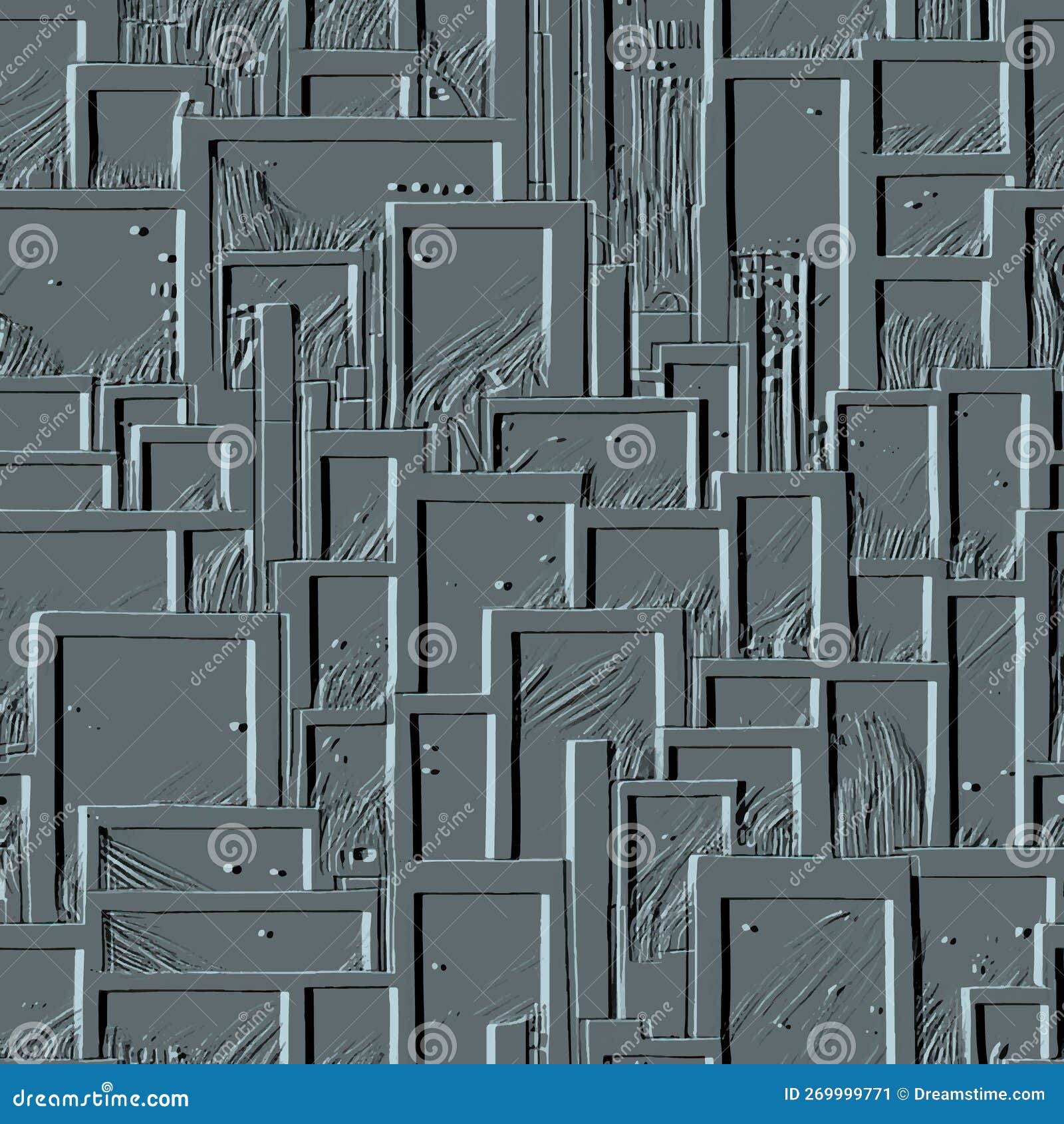 3d Abstract Geometric Textured Seamless Pattern. Grunge Doodle Squares ...