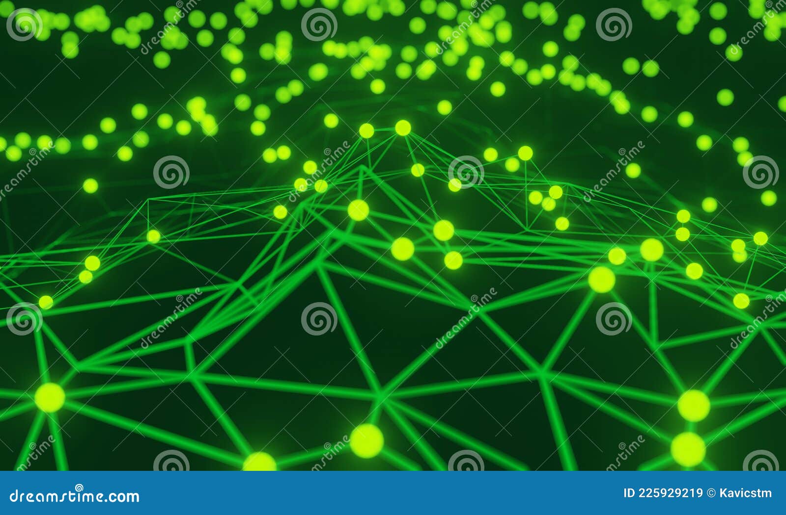 3D Abstract Green Grid Particle Network Stock Illustration ...