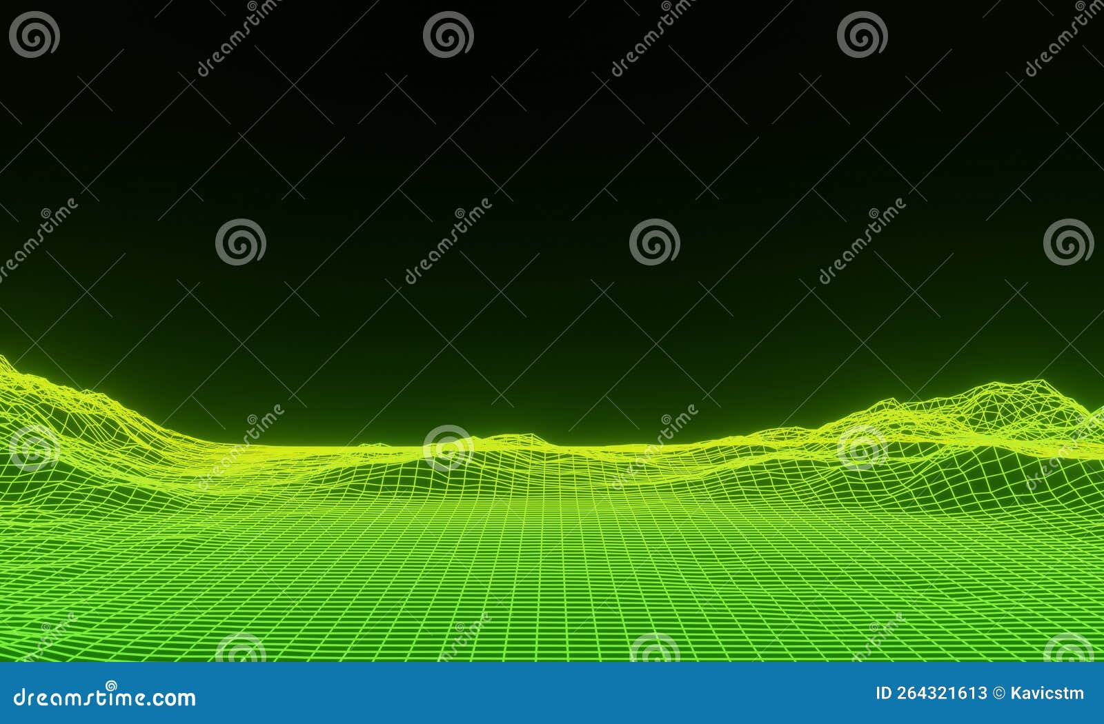3D Abstract Grid Neon Topography. Gradient Green Mesh Terrain Stock ...