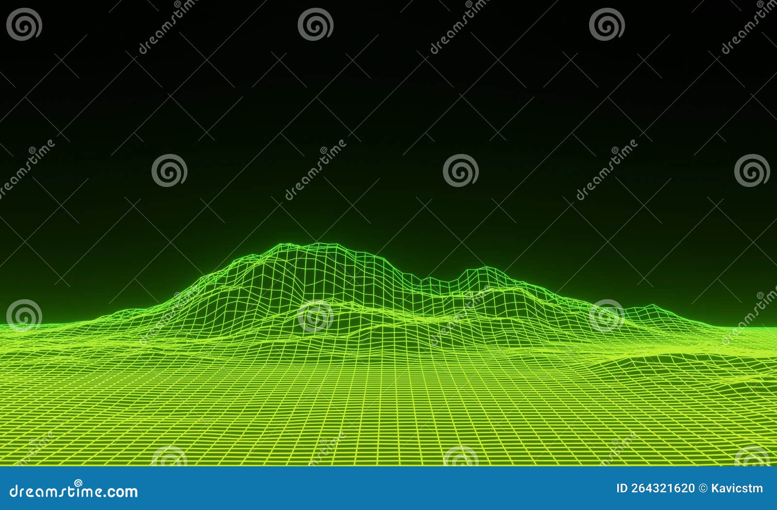 3D Abstract Grid Neon Topography. Gradient Green Mesh Terrain Stock ...