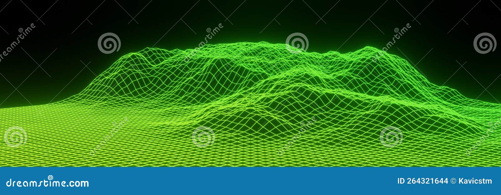 3D Abstract Grid Neon Topography. Gradient Green Mesh Terrain Stock ...