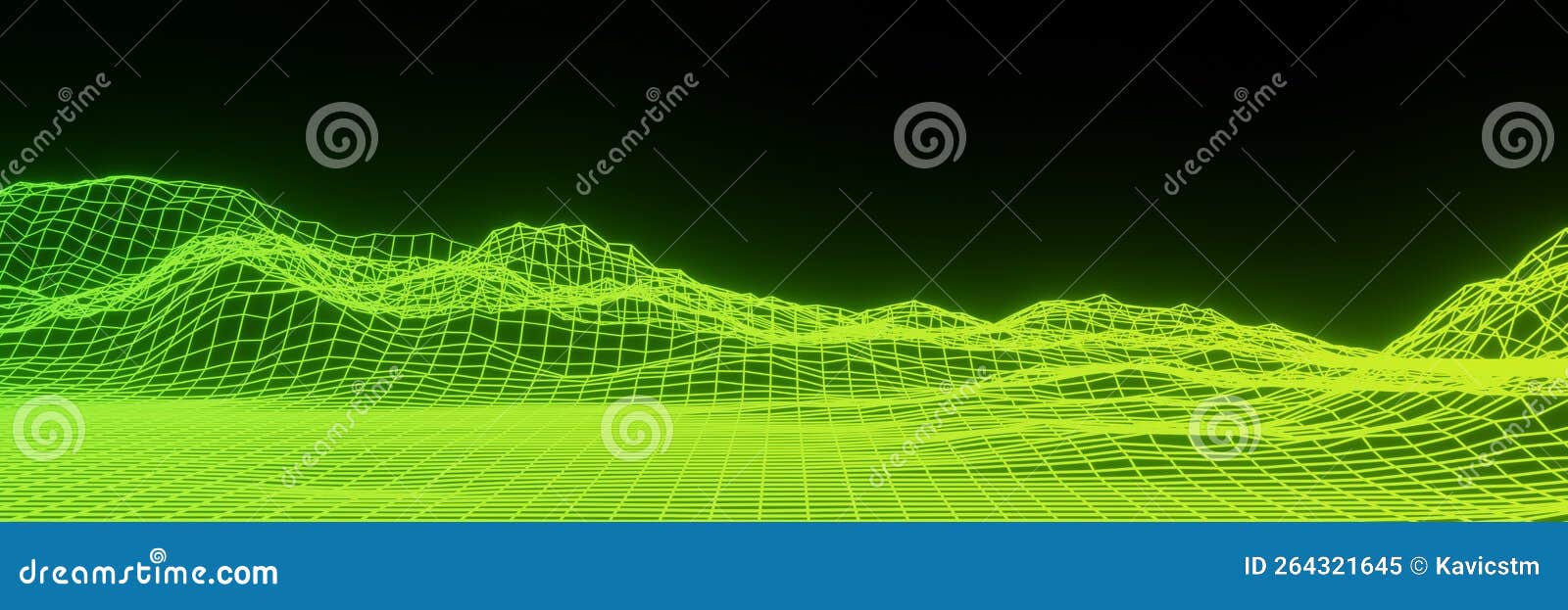 3D Abstract Grid Neon Topography. Gradient Green Mesh Terrain Stock ...