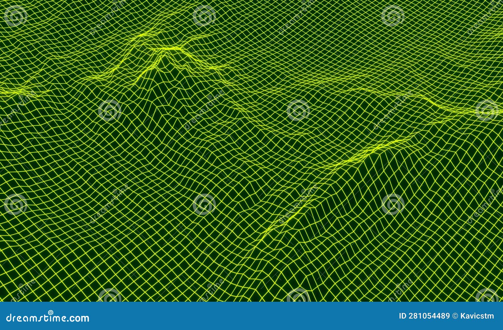 3D Abstract Grid Neon Topography. Gradient Green Mesh Terrain Stock ...