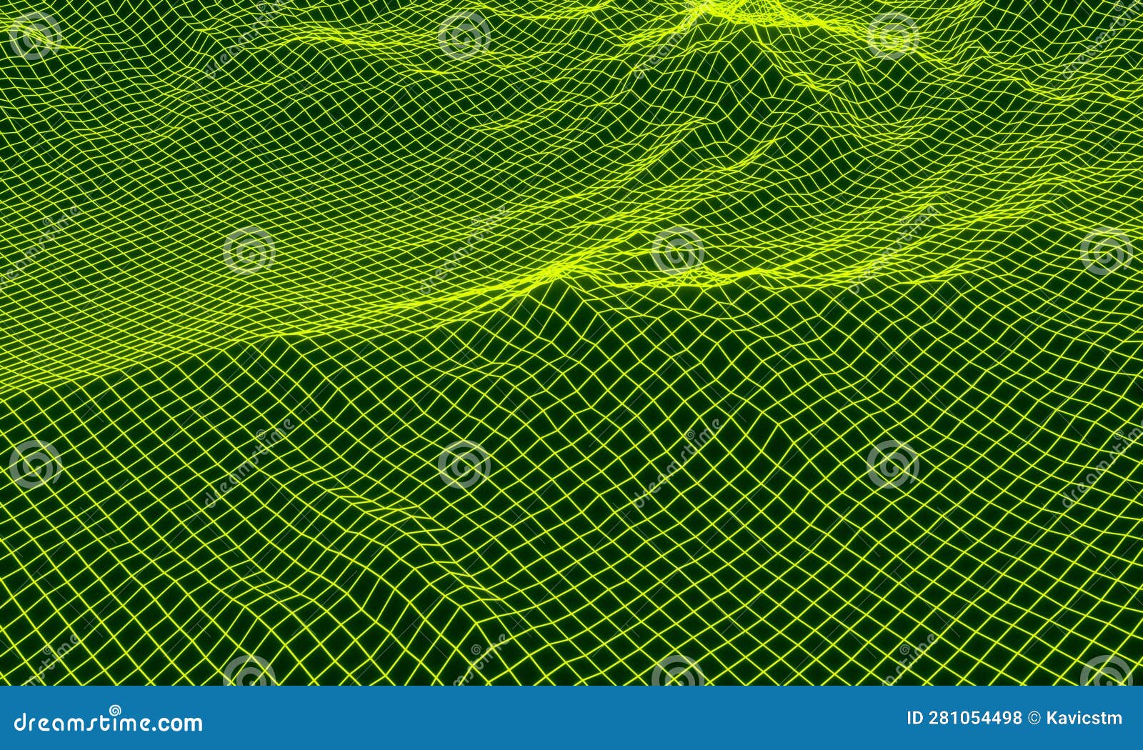 3D Abstract Grid Neon Topography. Gradient Green Mesh Terrain Stock ...
