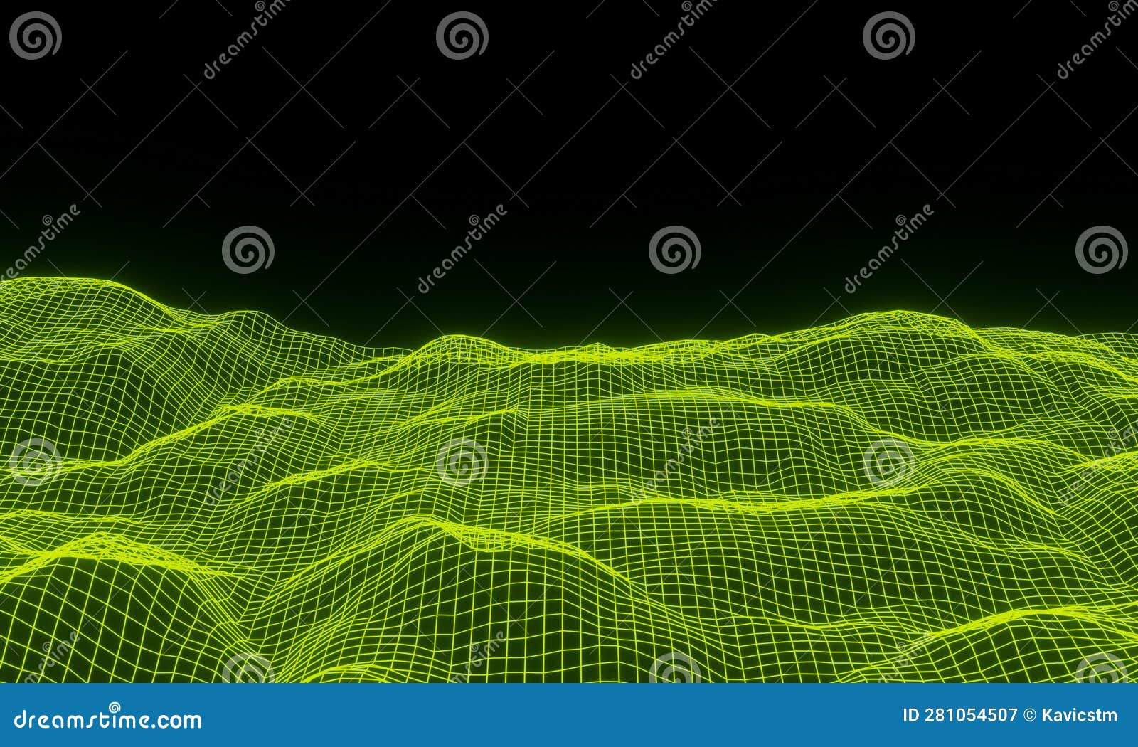 3D Abstract Grid Neon Topography. Gradient Green Mesh Terrain Stock ...