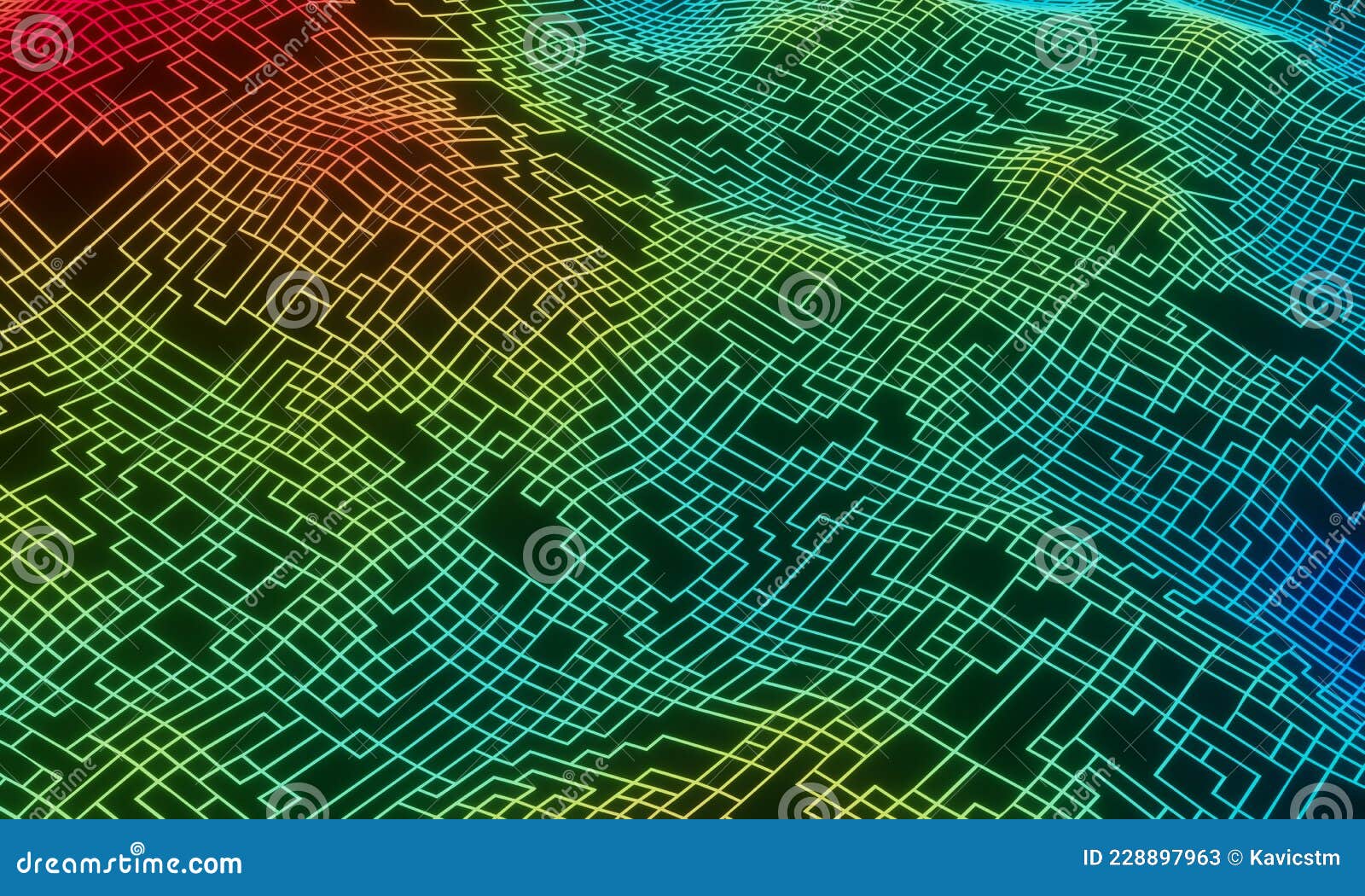 3D Abstract Grid Topography. Gradient Mesh Terrain Stock Illustration ...