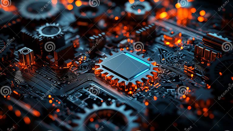 A 3D Abstract Icon Portraying Floating Gears and Cogs Symbolizing ...