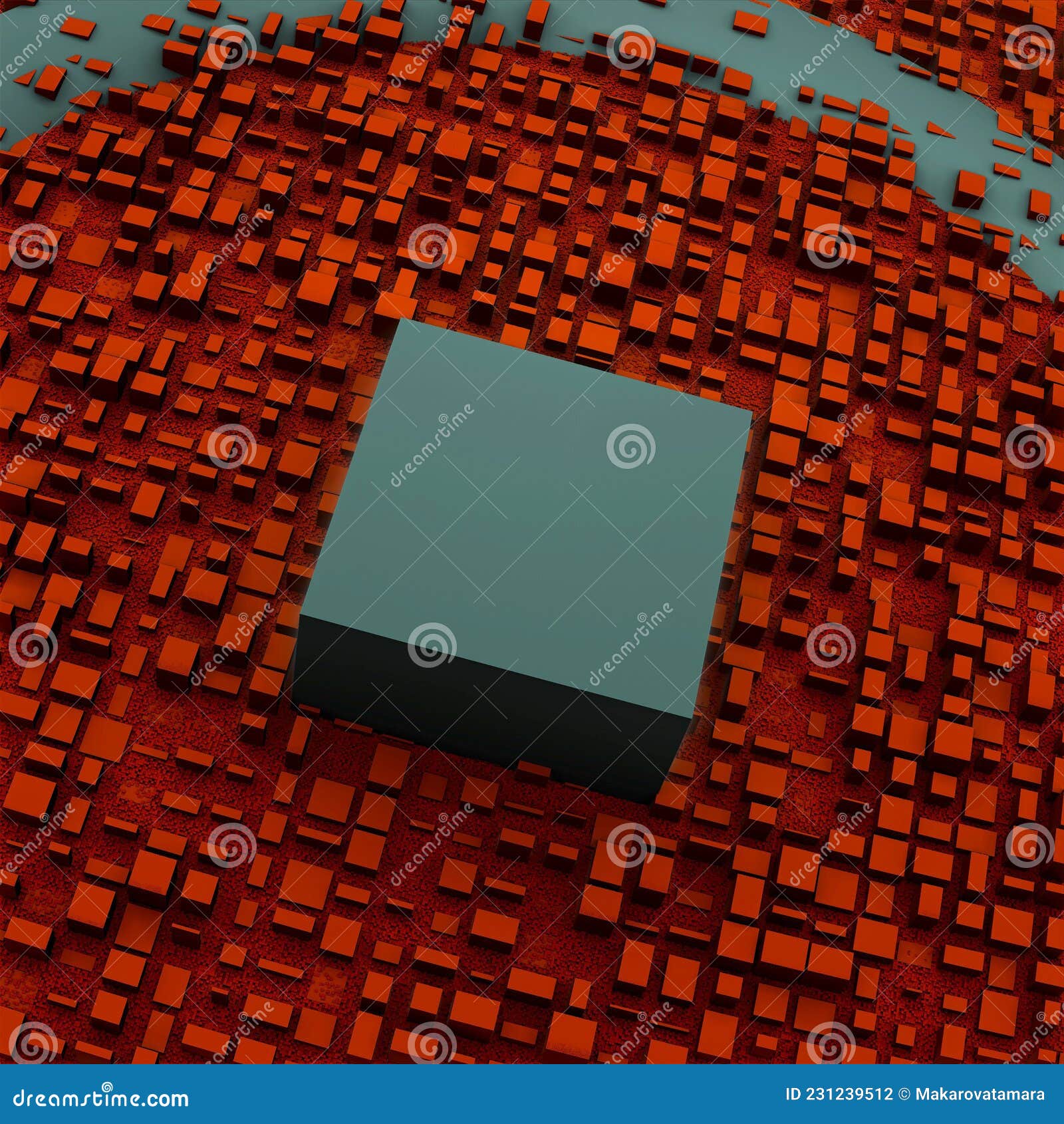 3d Abstract Image of One Big Cube and Small Cubes Pattern. Perspective ...
