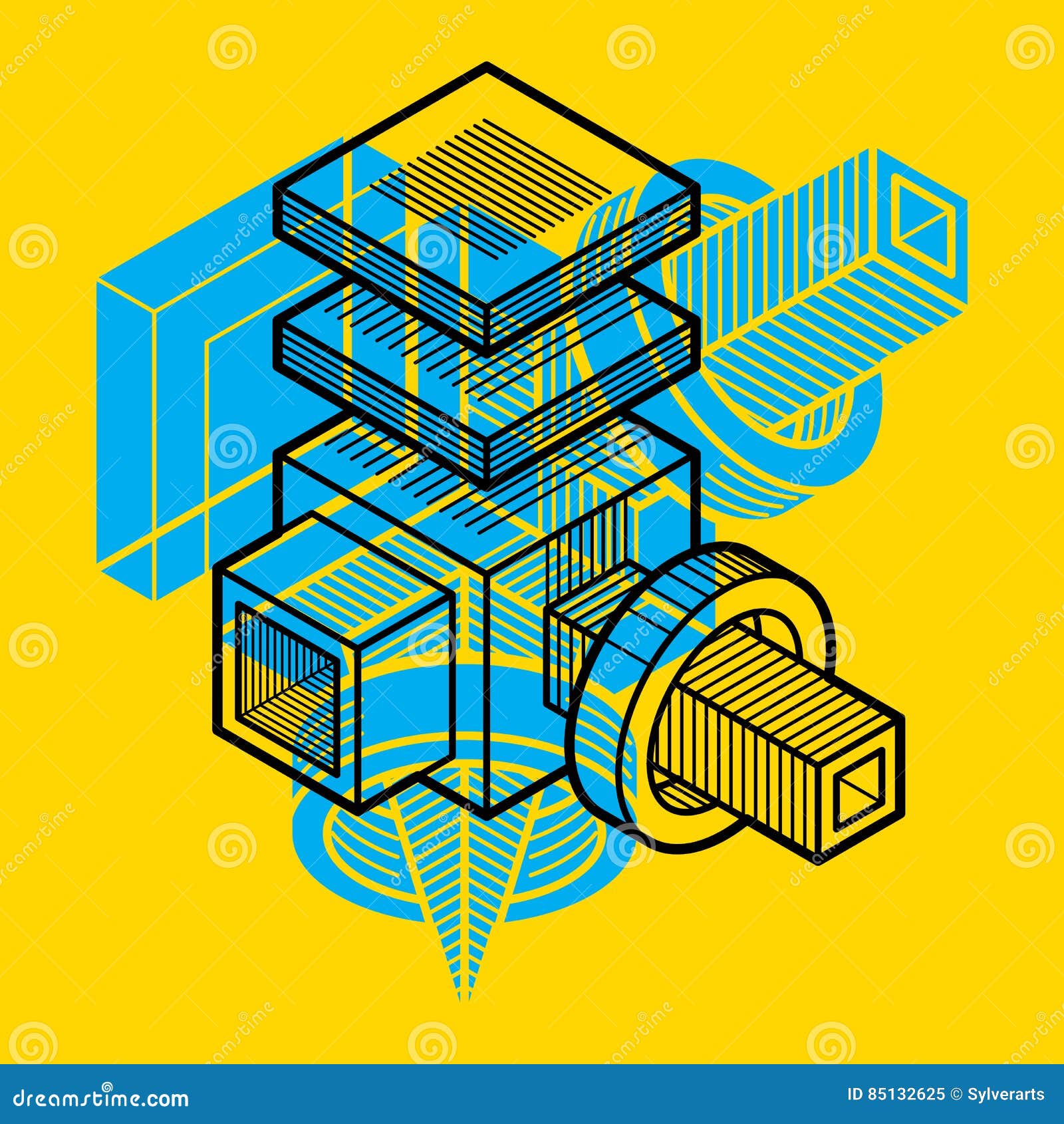 3d Abstract Isometric Construction, Vector Polygonal Shape. Stock ...