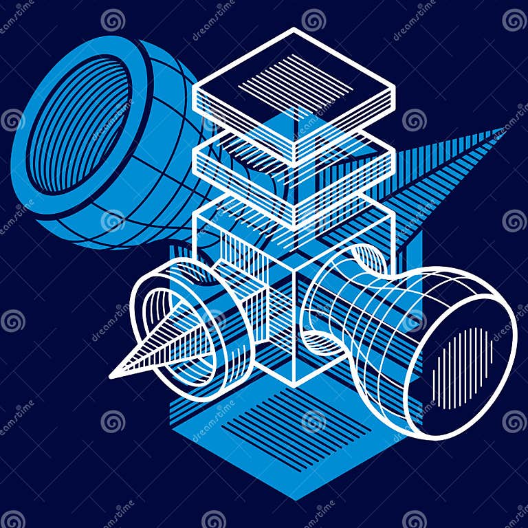 3d Abstract Isometric Construction, Vector Polygonal Shape. Stock ...