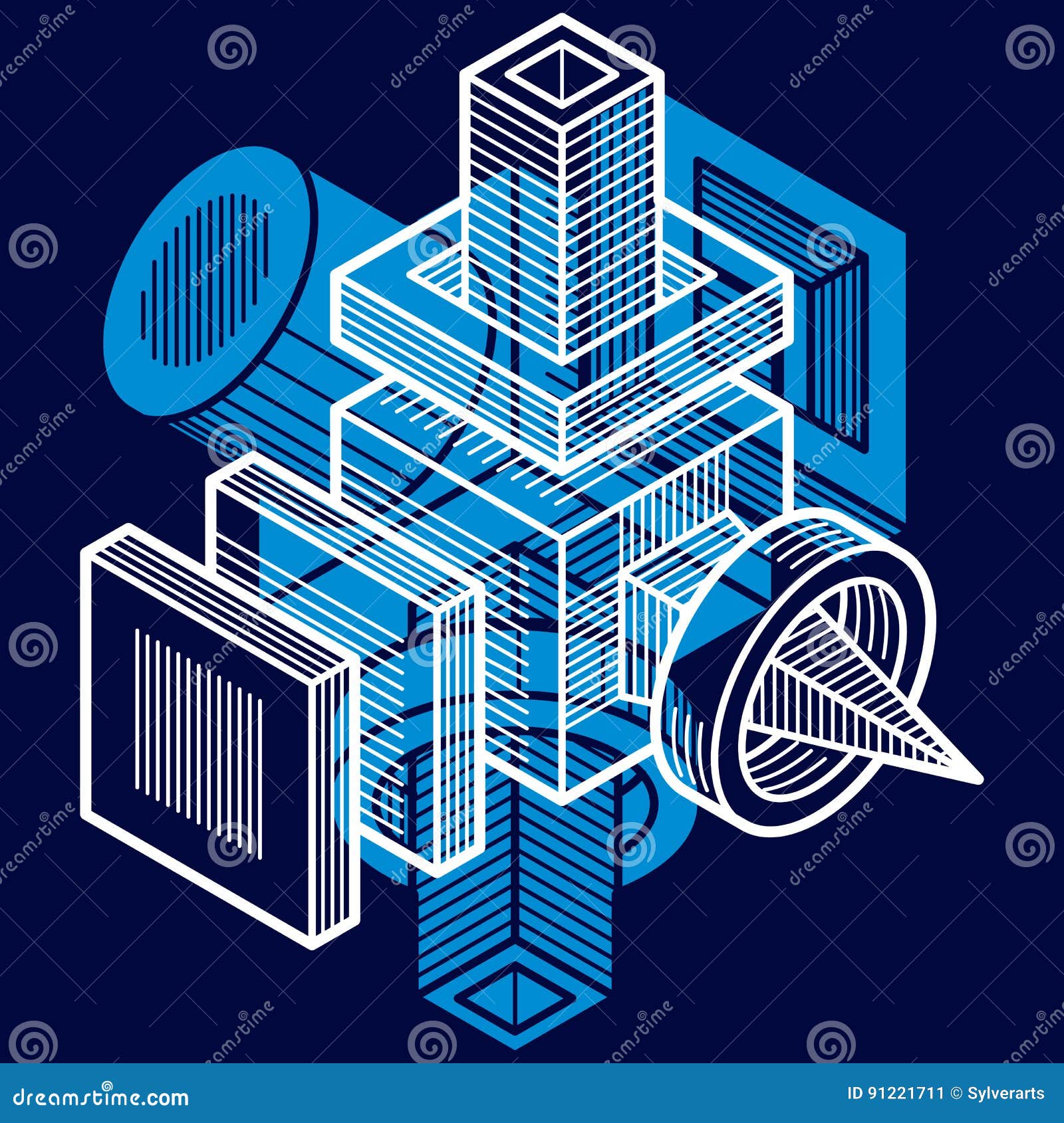 3d Abstract Isometric Construction, Vector Polygonal Shape. Stock ...
