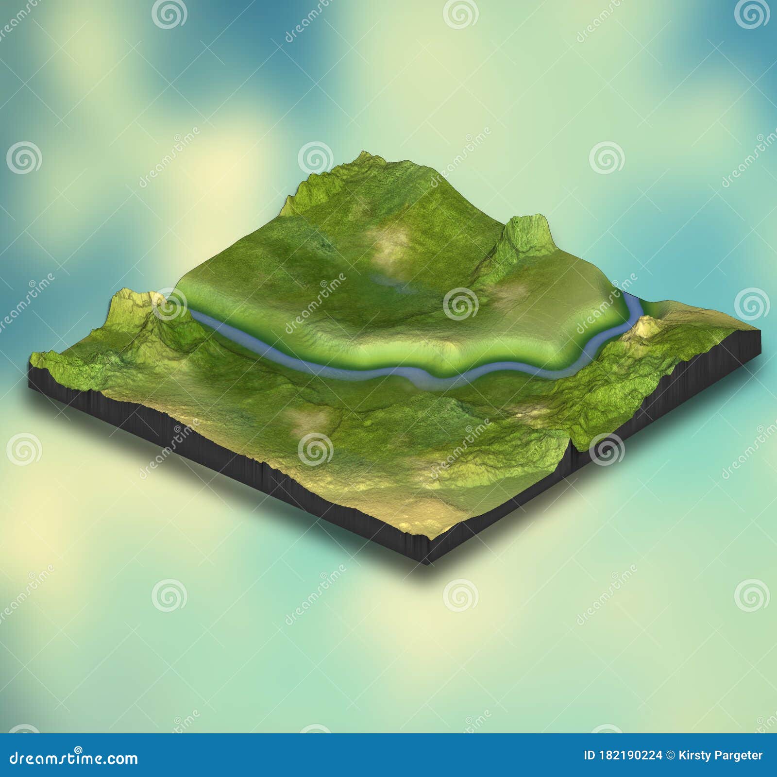 3D Abstract Isometric Landscape Design on Gradient Background Stock ...