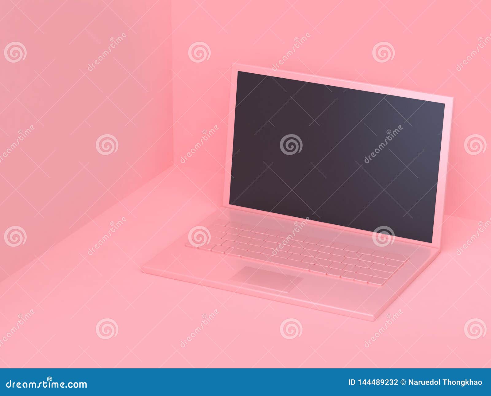3d Abstract Laptop Computer Pink All with Blank Display Minimal ...