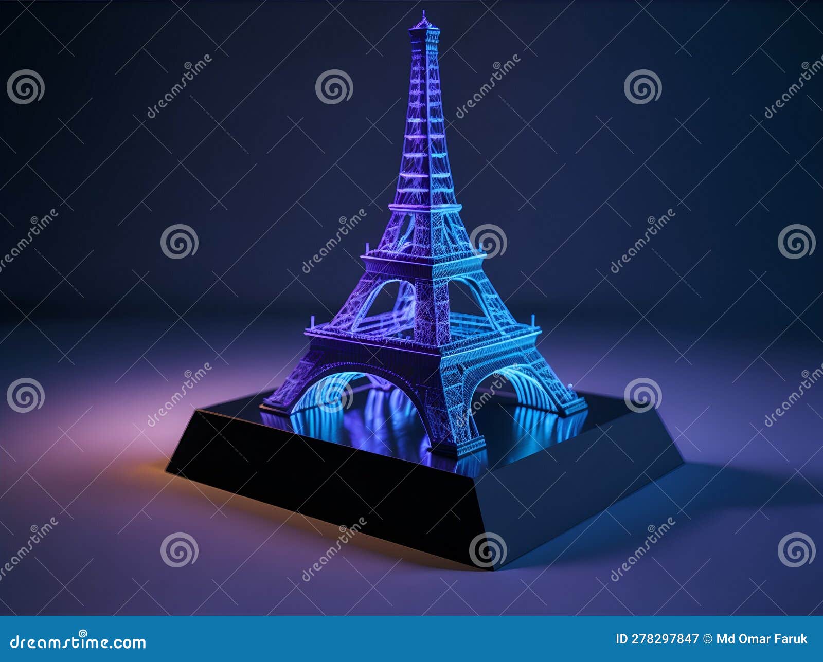 3D Abstract Model of the Eiffel Tower with Holographic Design and ...
